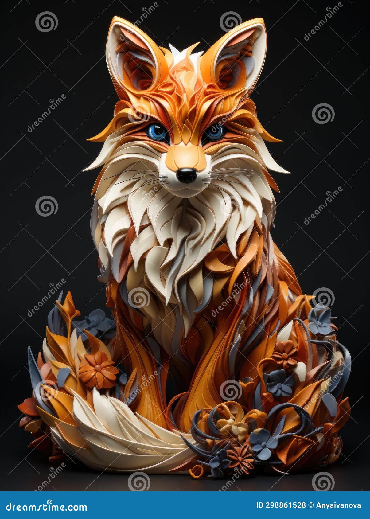 A Sculpture of a Fox Sitting on Top of a Table Stock Illustration ...