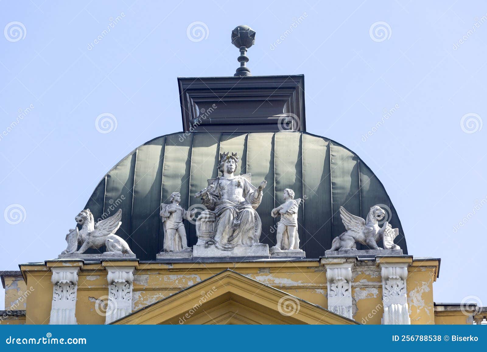Sculpture Group on the Top of the Old Building Stock Photo - Image of ...