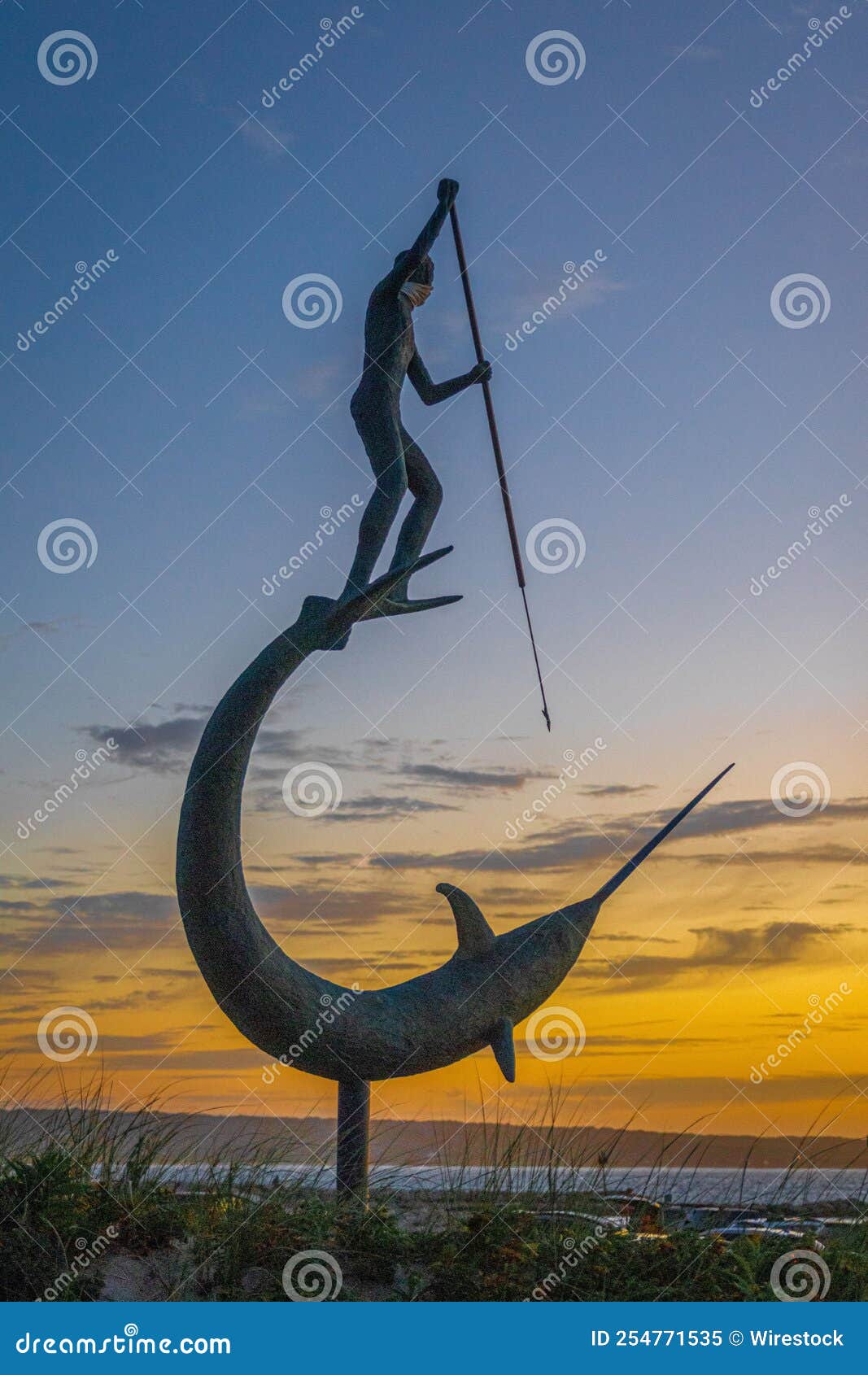 Sculpture of the Harpooner during the Sunset in the Marthas Vineyard ...