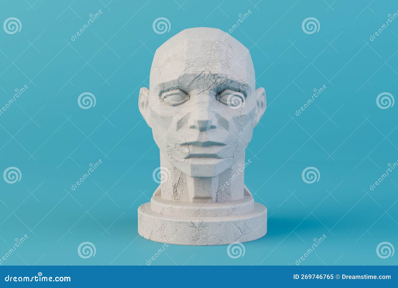 Sculpture of a Man S Head on a Blue Background. 3D Render Stock ...