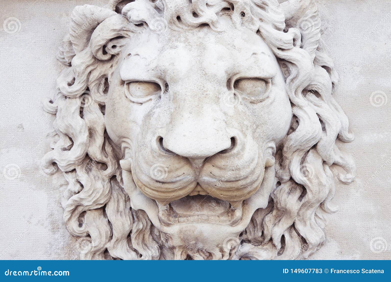 Sculpture of a Medieval Lion Head of Stone Italy - Frontal View Stock ...