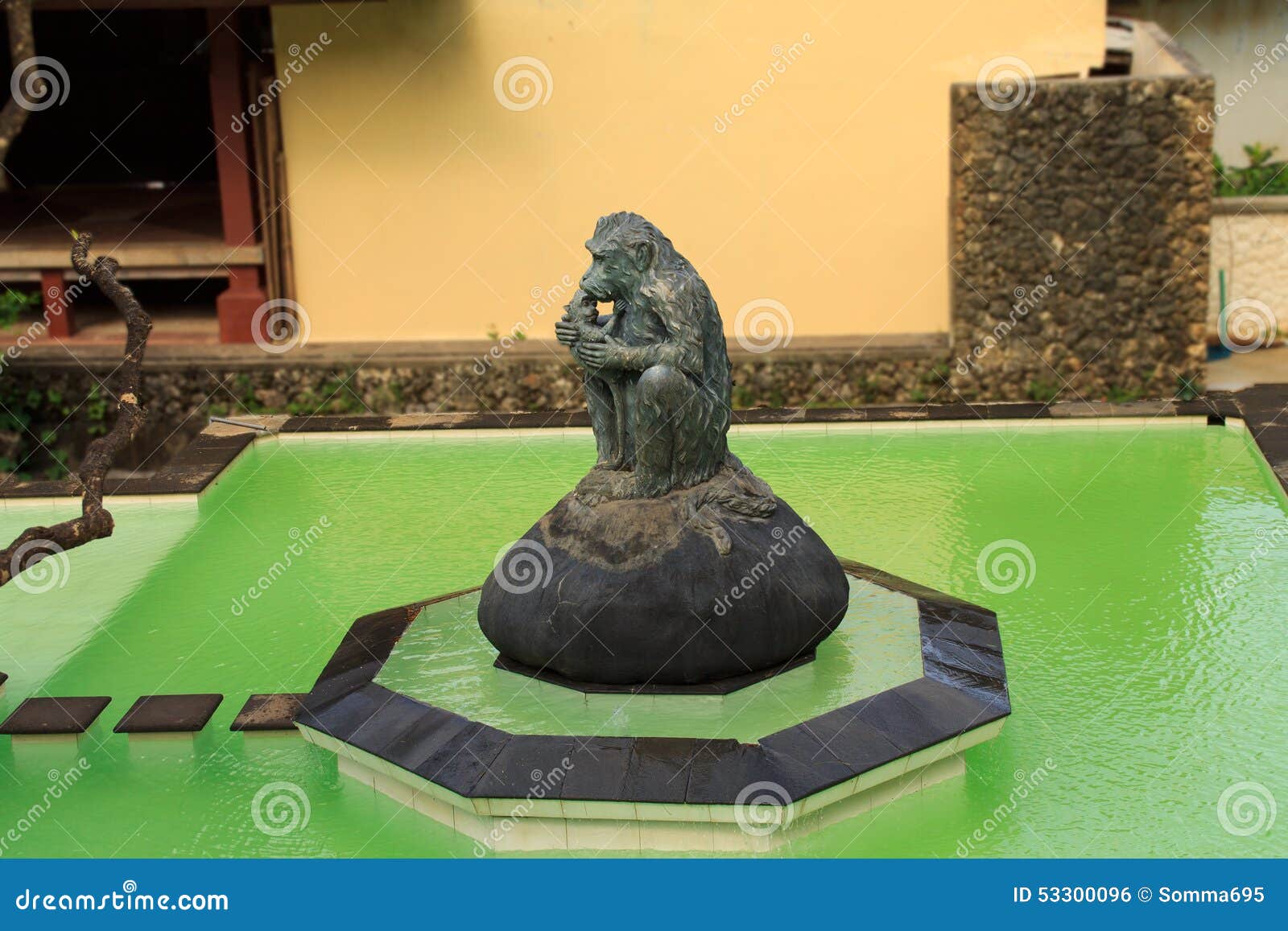Sculpture of Monkey in Pool Stock Photo - Image of black, water: 53300096