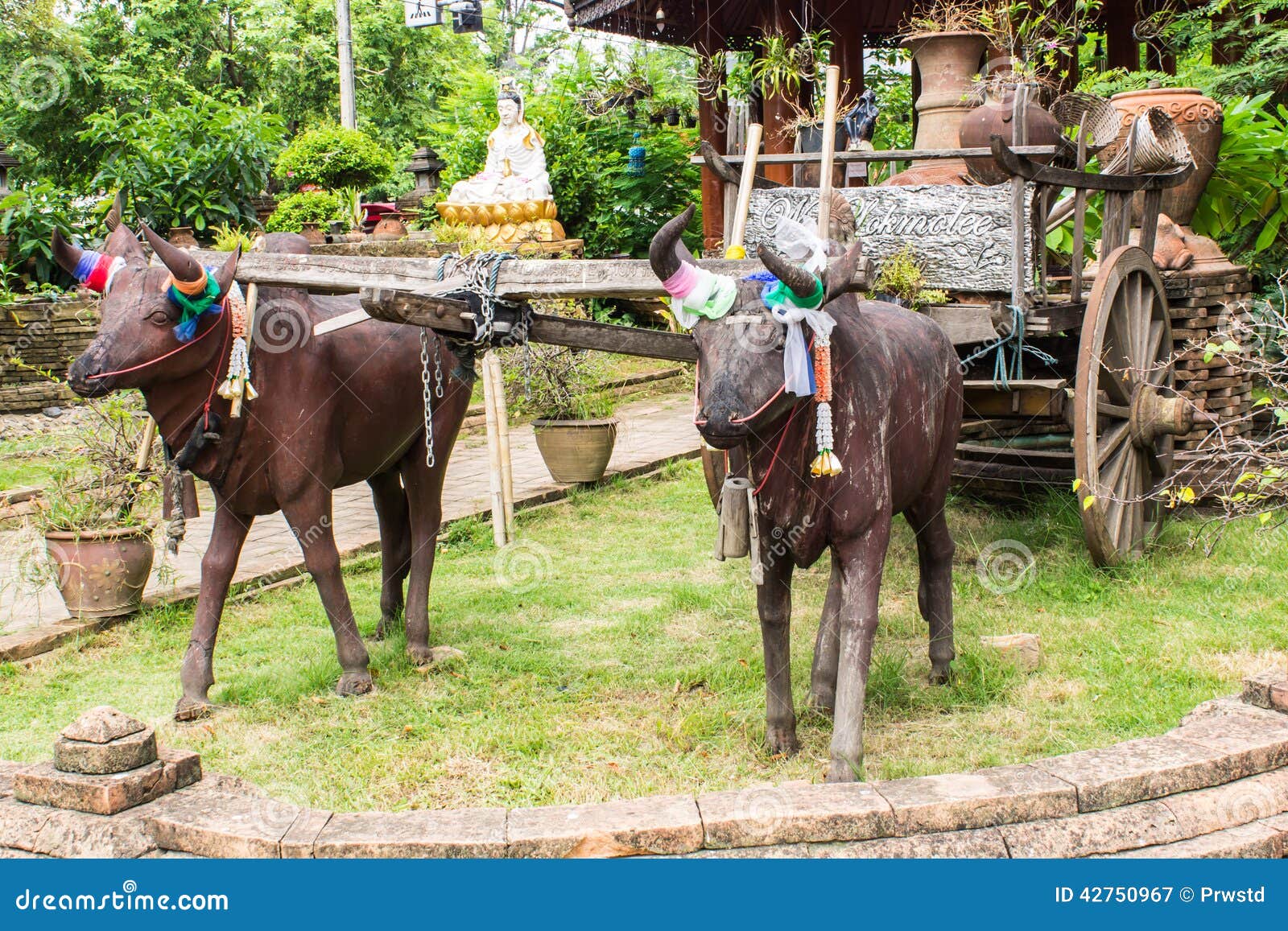 Sculpture of Two Bulls with Cart Stock Image - Image of agriculture ...