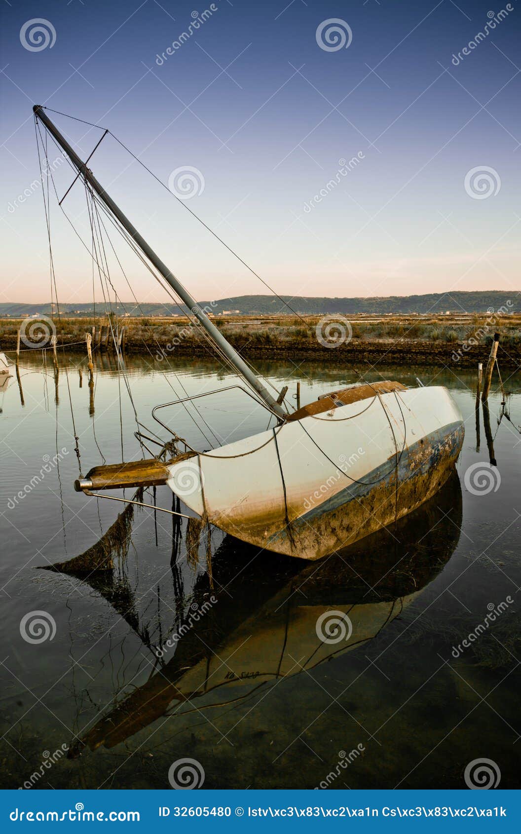 Scuttled sailing boat stock photo. Image of boat, regatta - 32605480