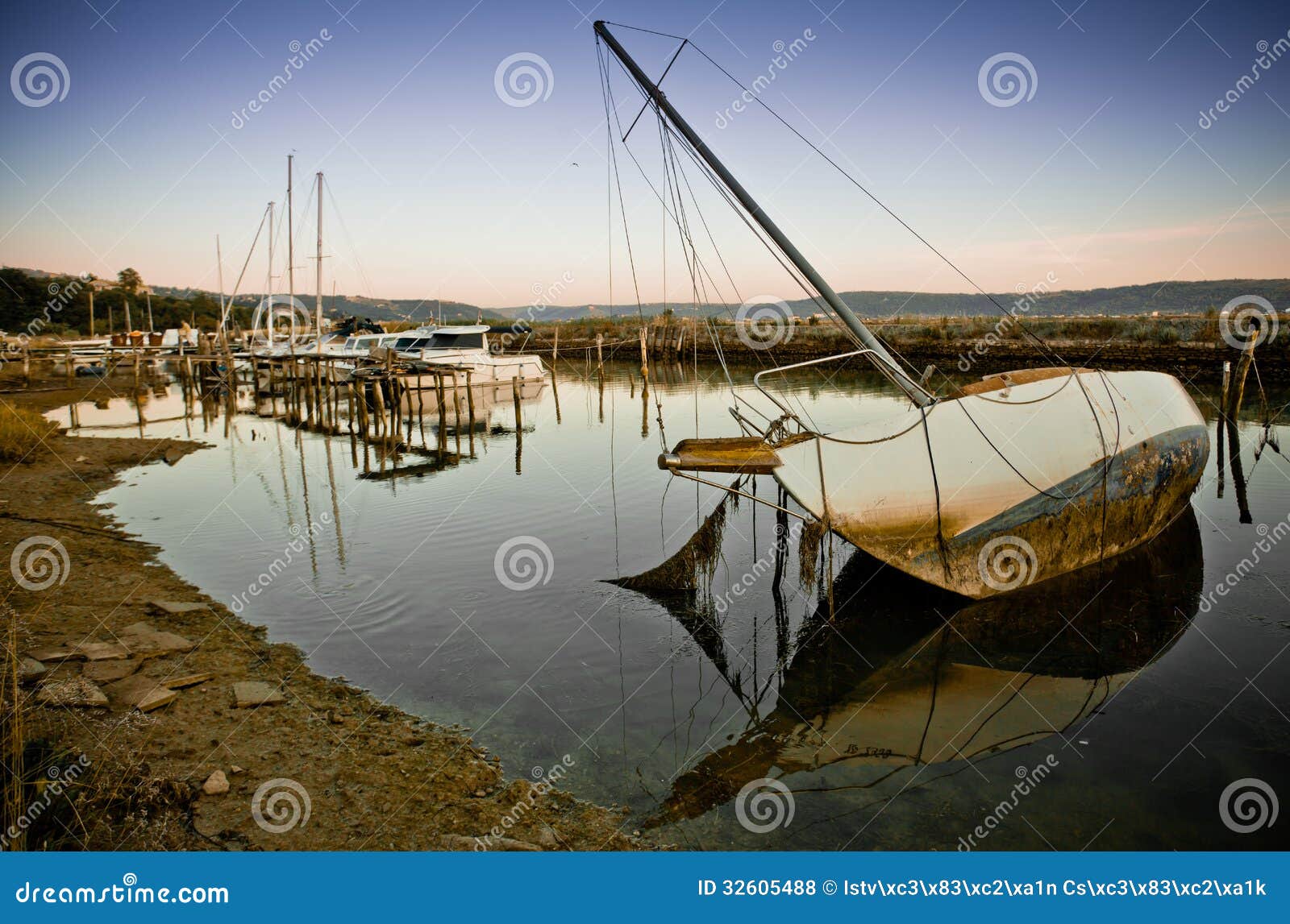 Scuttled sailing boat stock photo. Image of seascape - 32605488