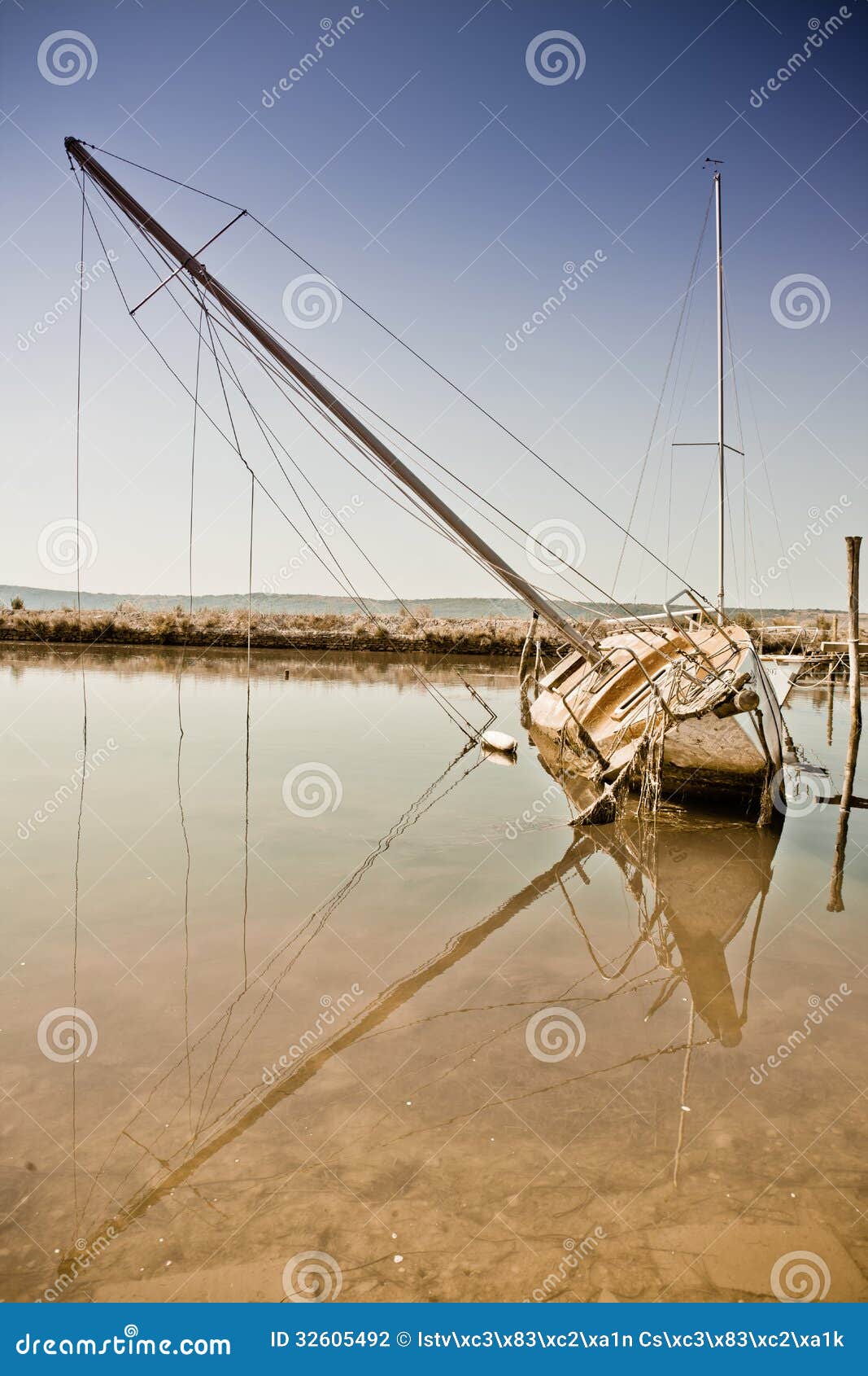 Scuttled sailing boat stock photo. Image of mountain - 32605492