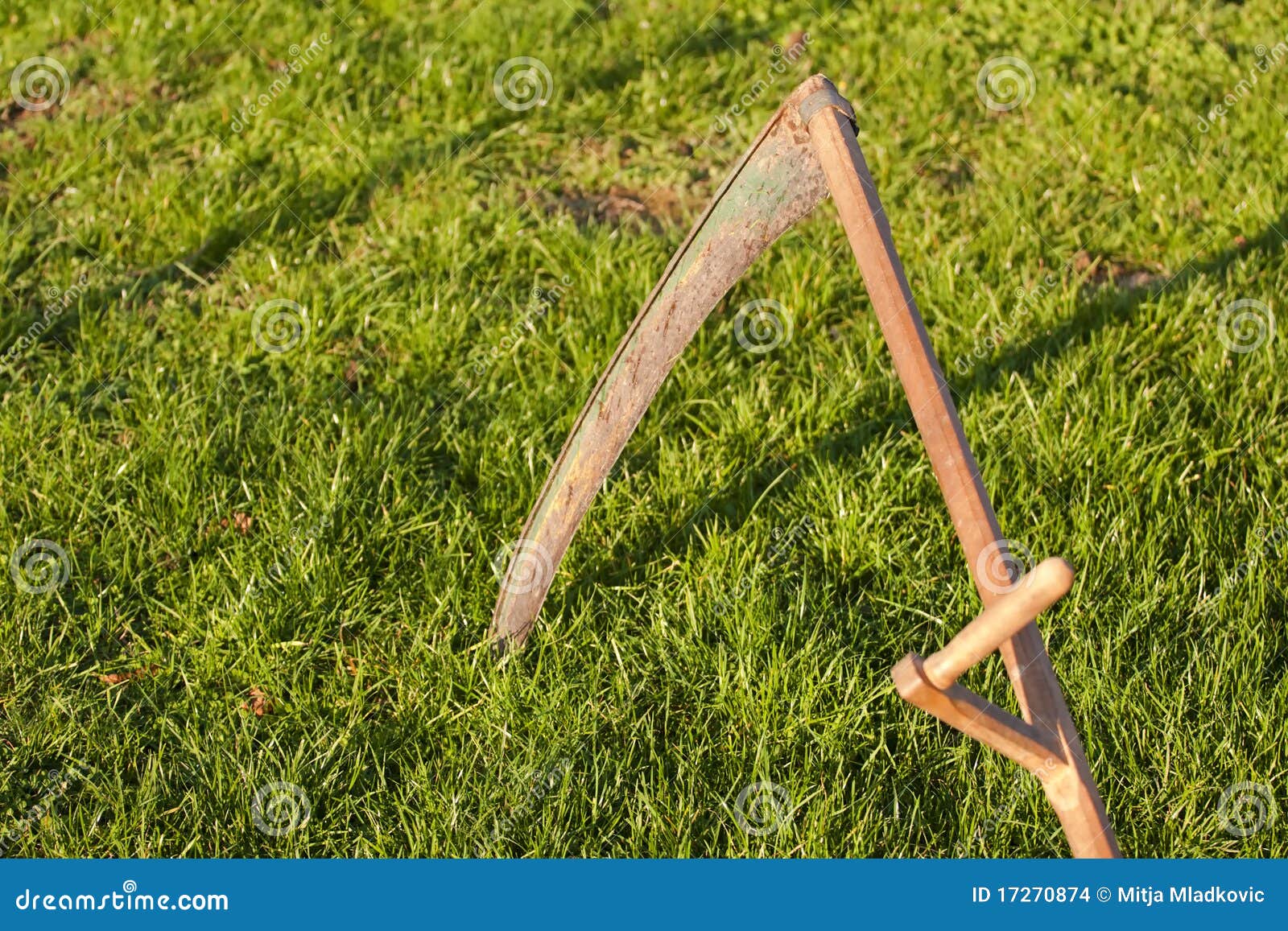 Scythe in grass stock photo. Image of background, handle - 17270874