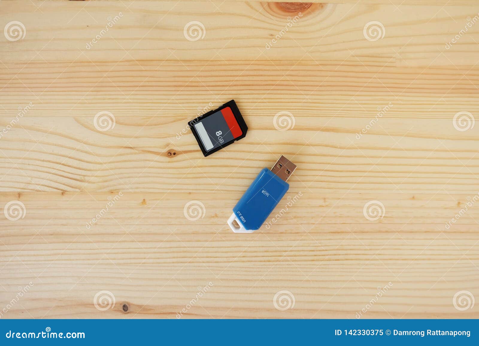 SD Card and Flash Drive USB3.0 of Computer on Wooden Background Stock ...