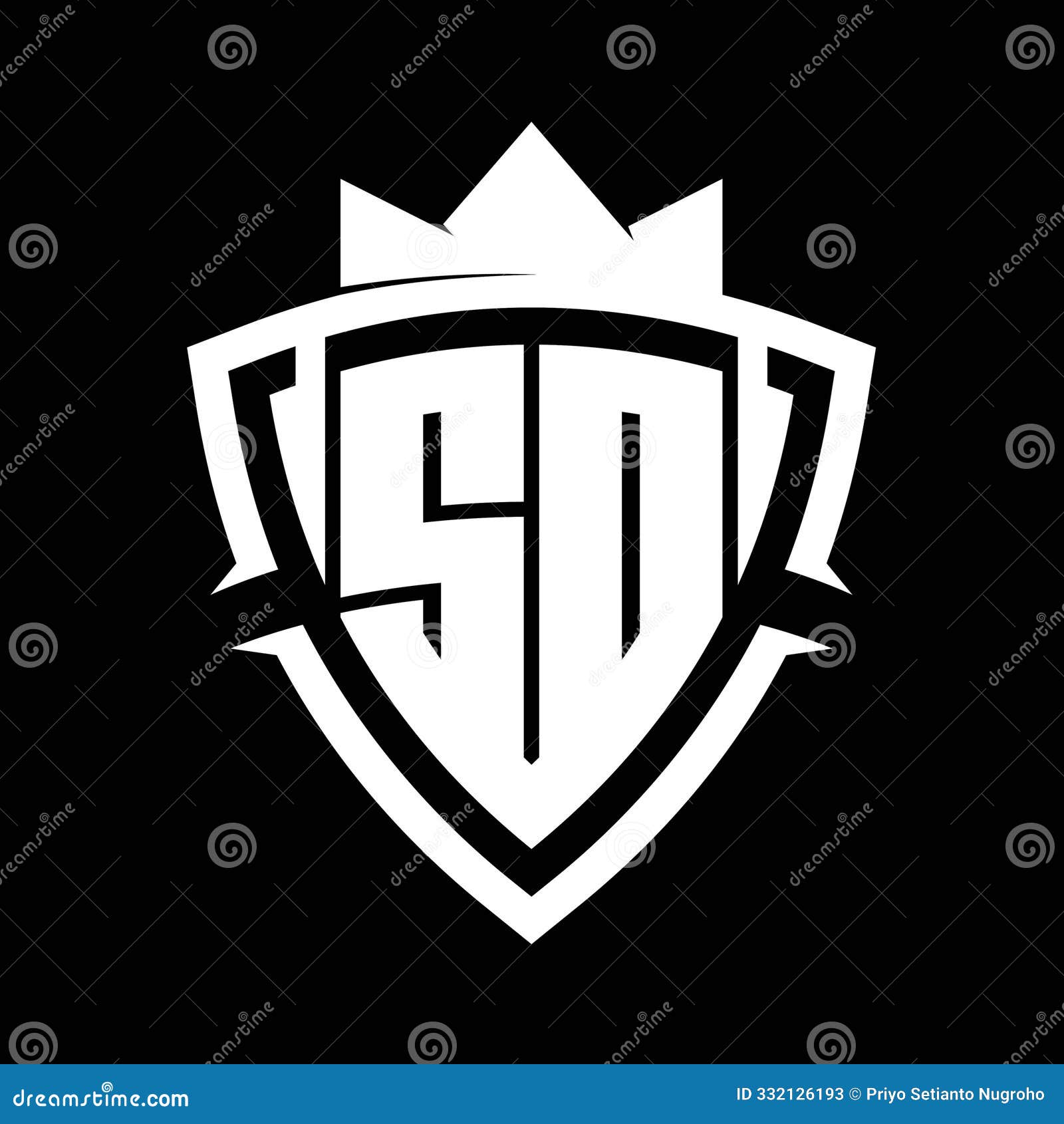 SD Letter Monogram with Triangle Curve Shield Shape with Crown White ...