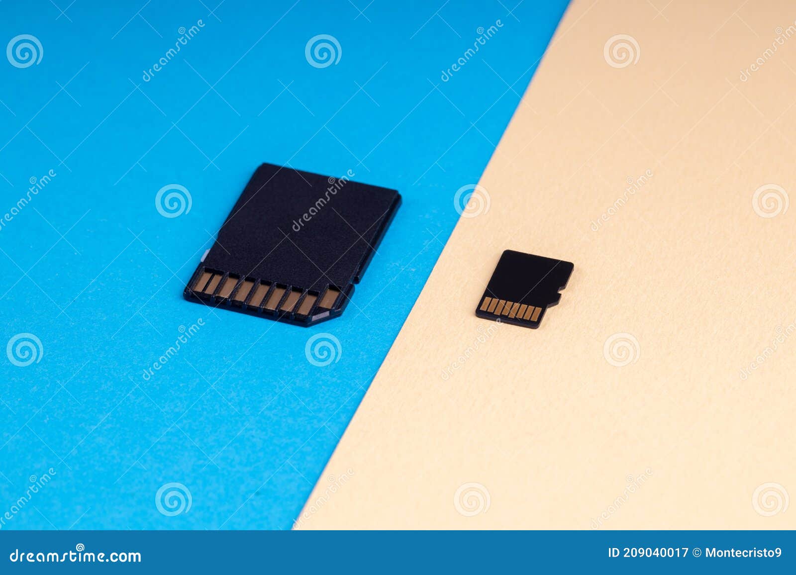 Sd and Micro Sd Memory Card on Blue and Yellow Background. Different ...