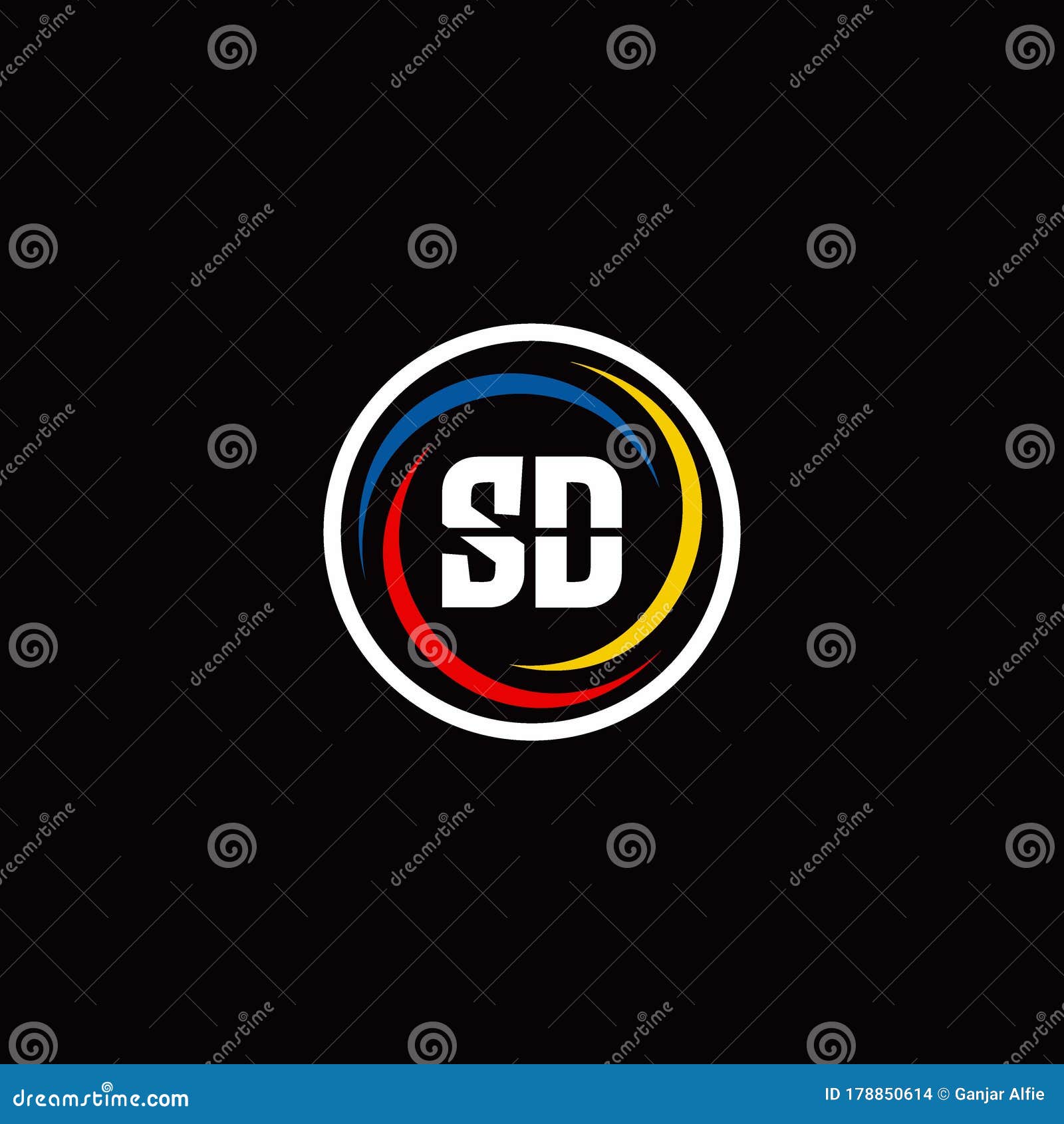 SD Monogram Logo Isolated on Circle Shape with 3 Slash Colors Rounded ...