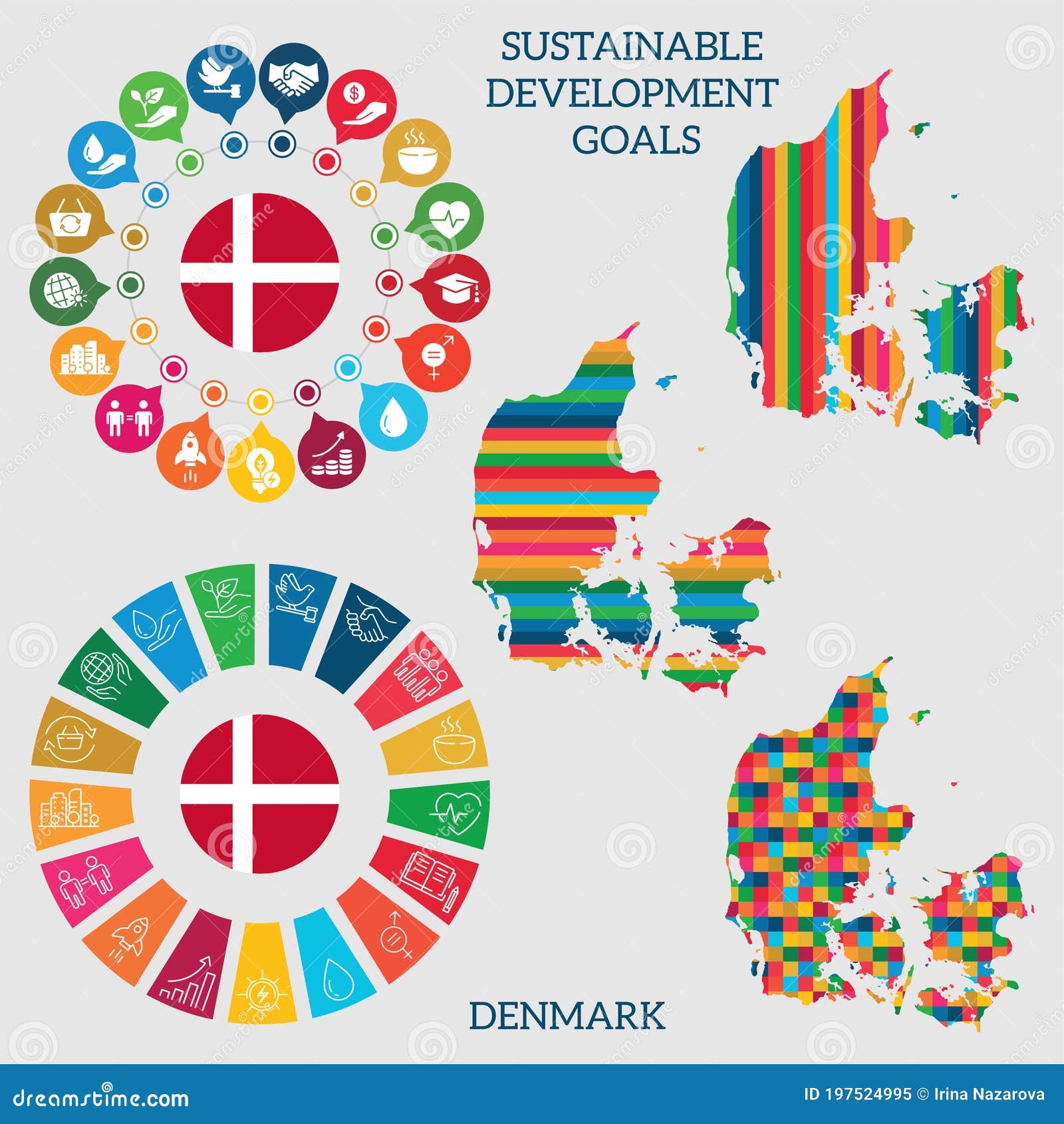 Denmark. Sustainable Development Goals. Icons Set Stock Vector ...