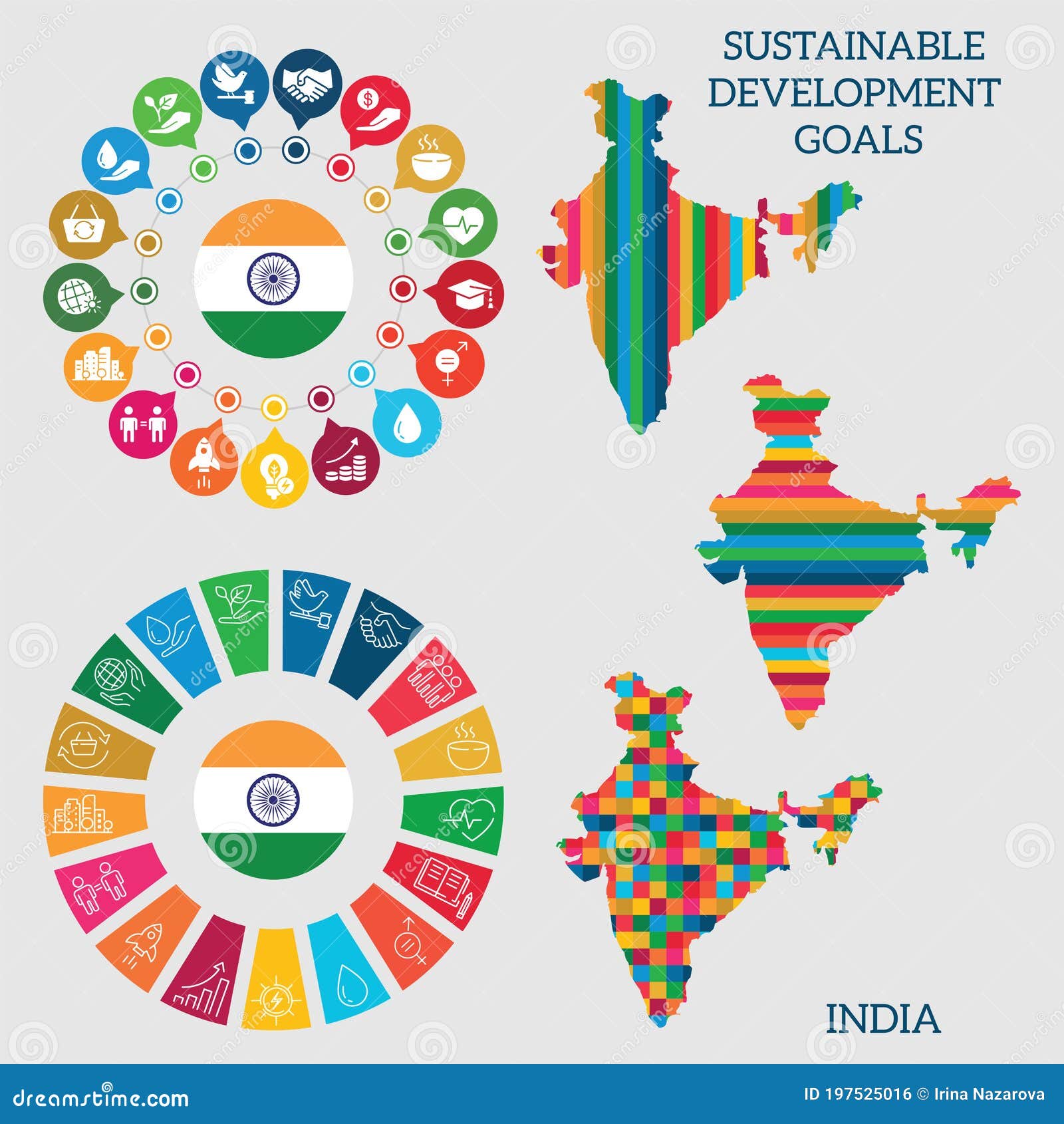 India. Sustainable Development Goals. Icons Set Stock Vector ...