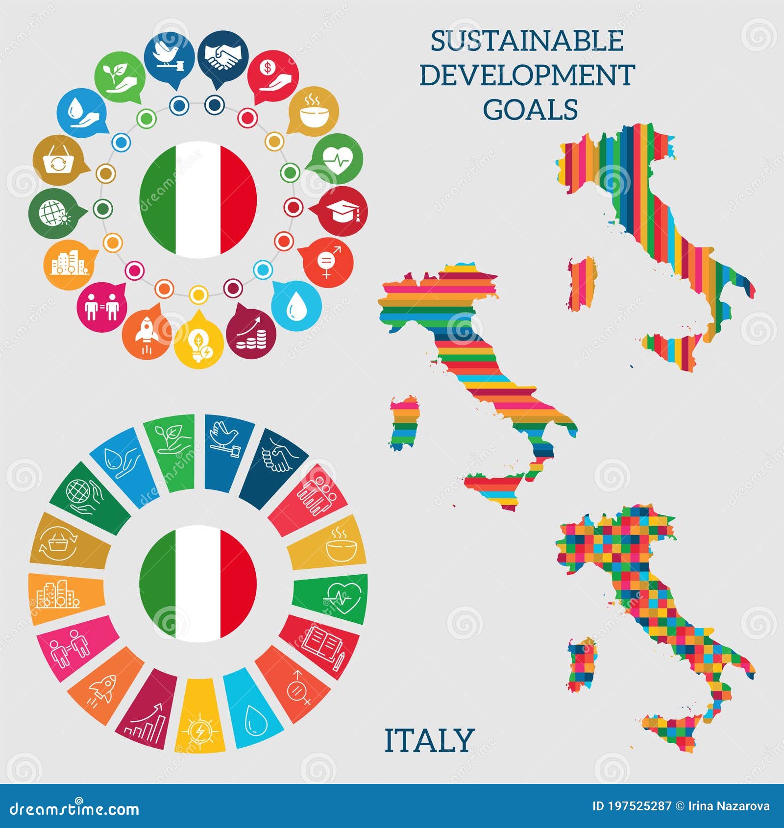 Italy. Sustainable Development Goals. Icons Set Stock Vector ...