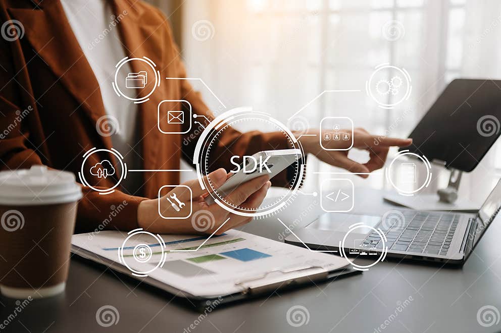 SDK Software Development Kit Programming Language Technology Concept, Person Typing Laptop ...