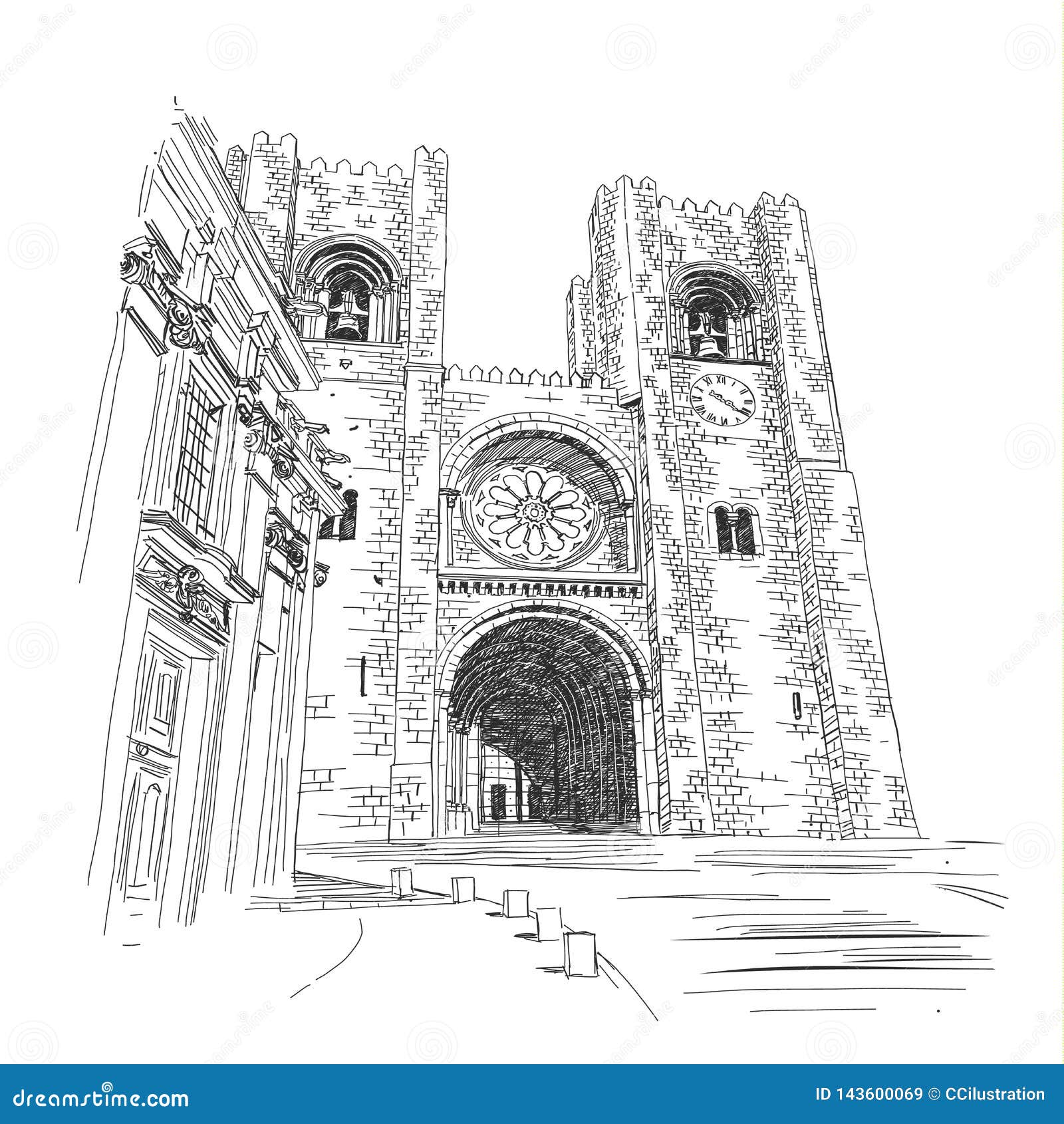 Se Cathedral in Lisbon - Vector Illustration, Hand Drawing Stock Vector ...