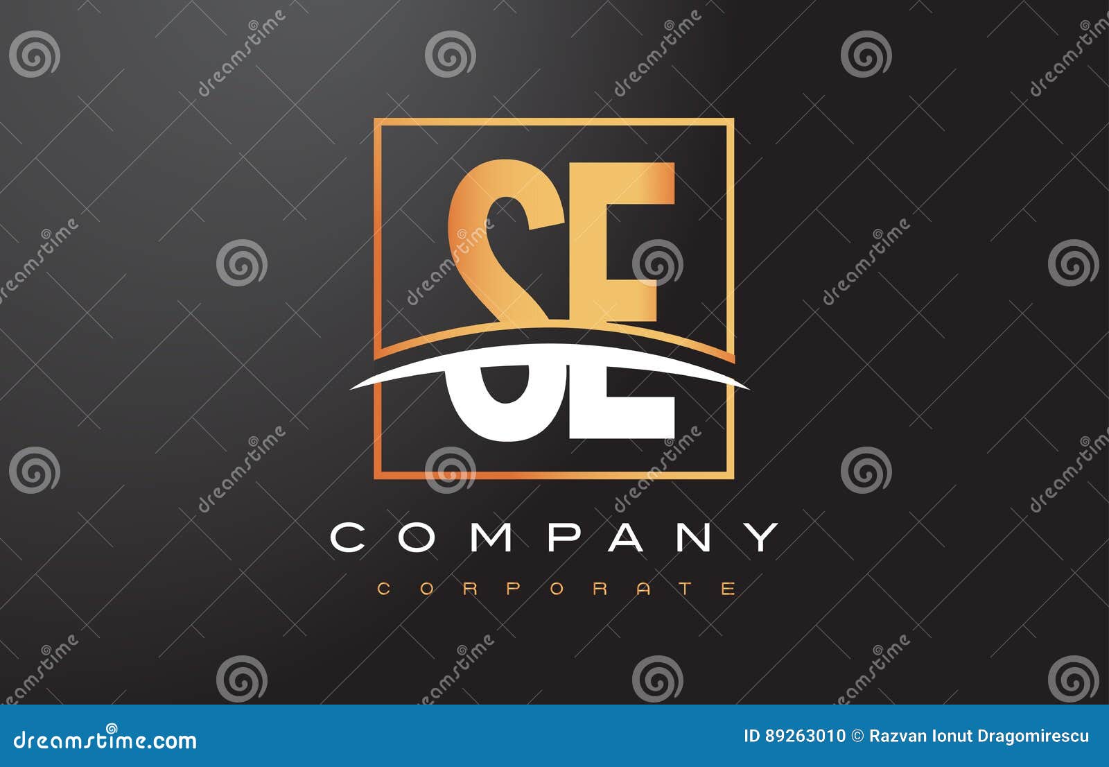 SE S E Golden Letter Logo Design with Gold Square and Swoosh. Stock ...
