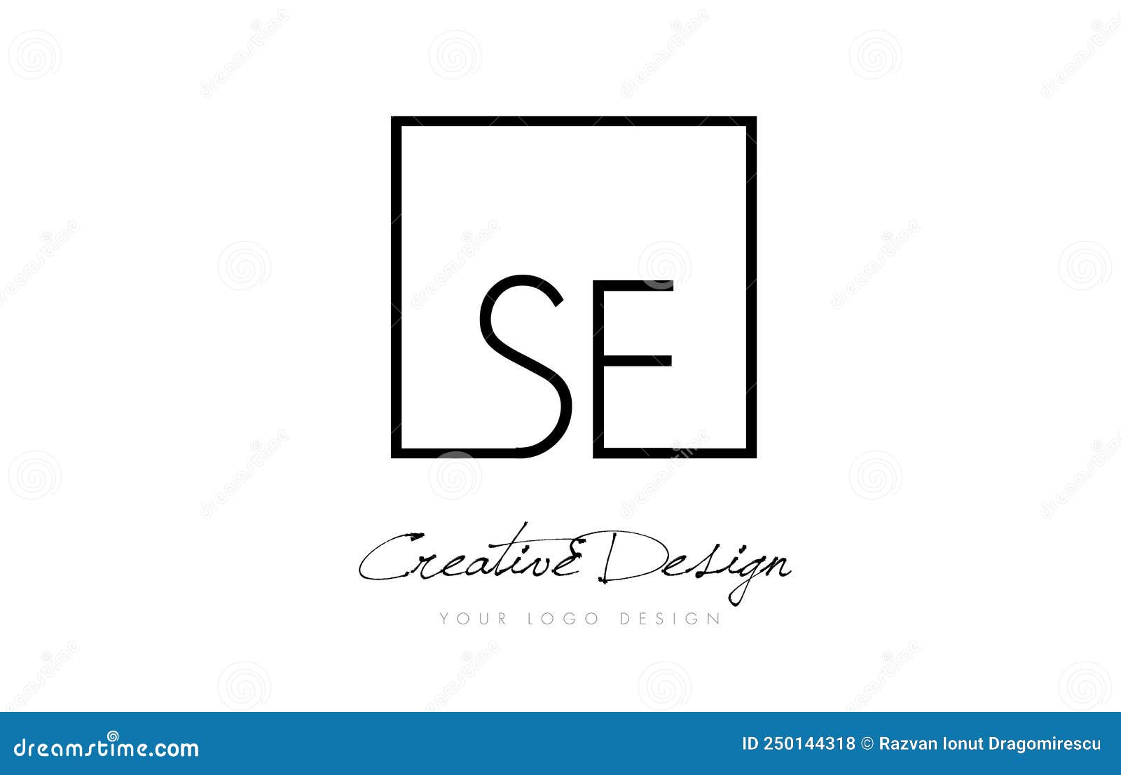 SE Square Frame Letter Logo Design with Black and White Colors Stock ...