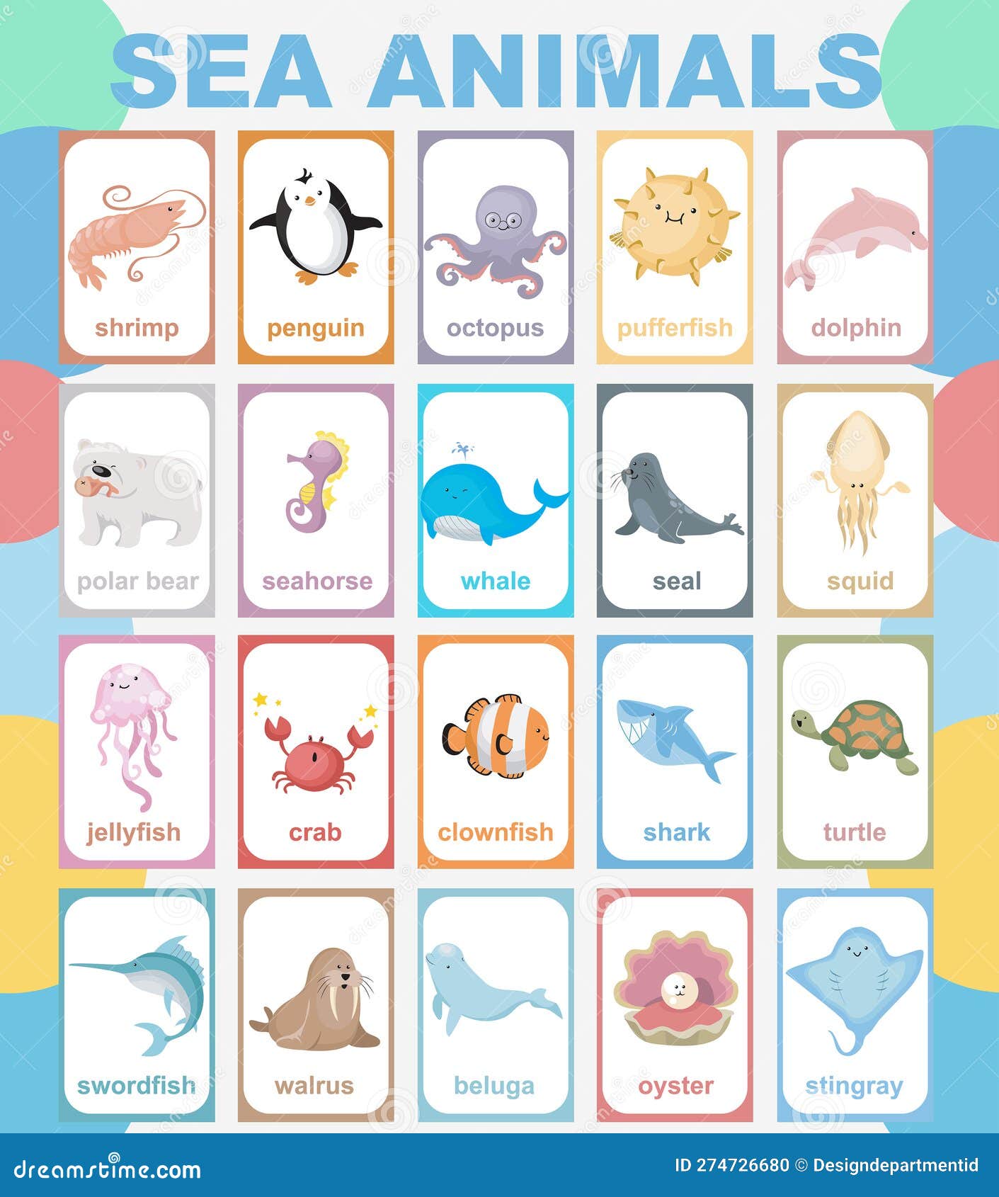 Sea Animal Poster. Educational Printable Poster Stock Vector ...