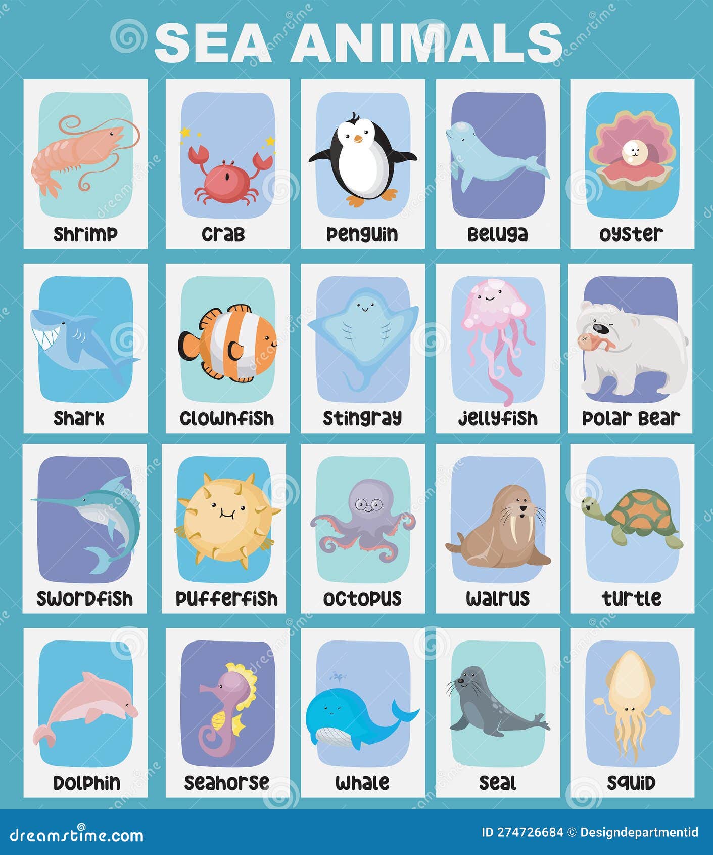 Sea Animal Poster. Educational Printable Poster Stock Vector ...