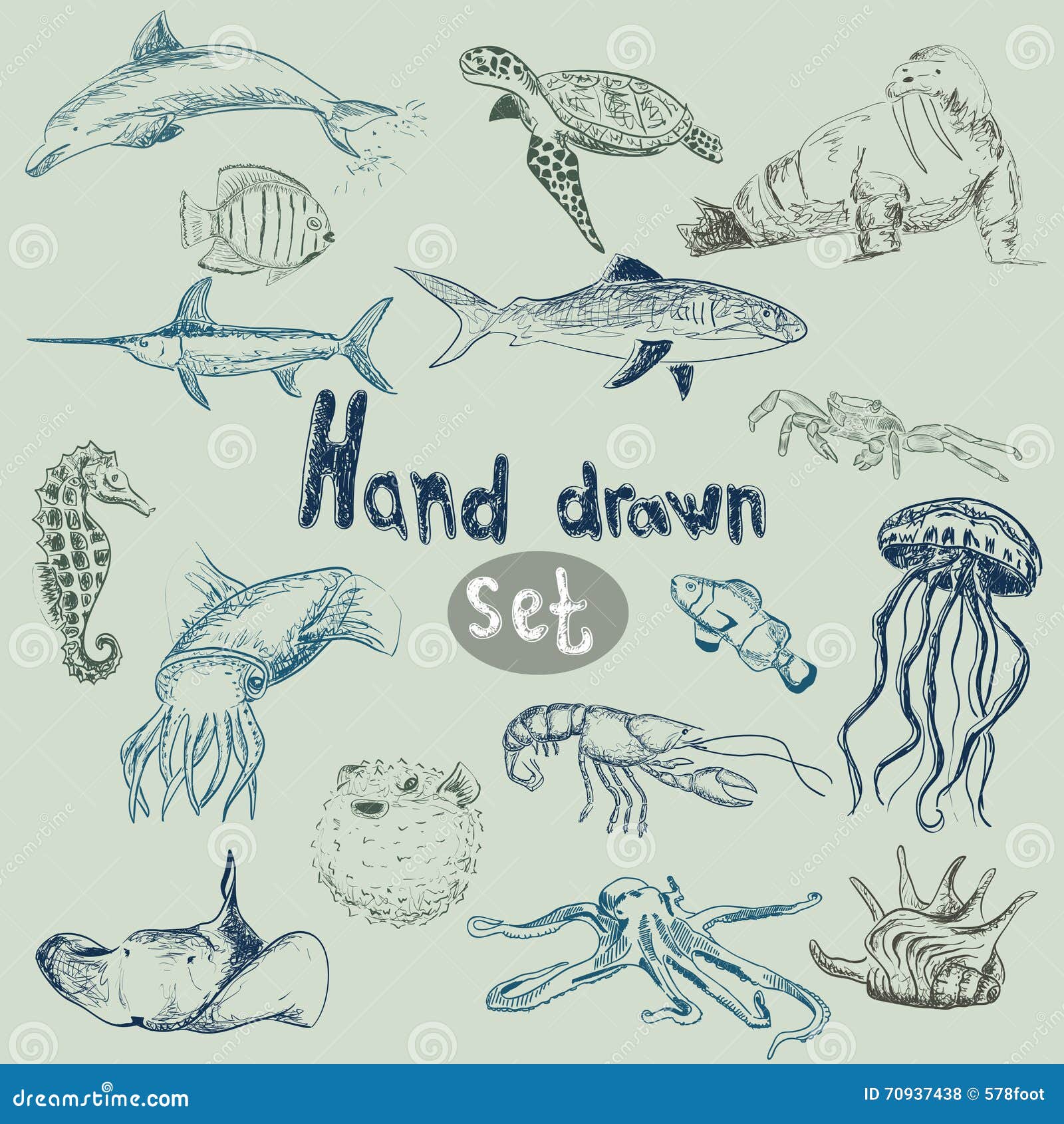 Sea animal set stock vector. Illustration of blue, aquatic - 70937438