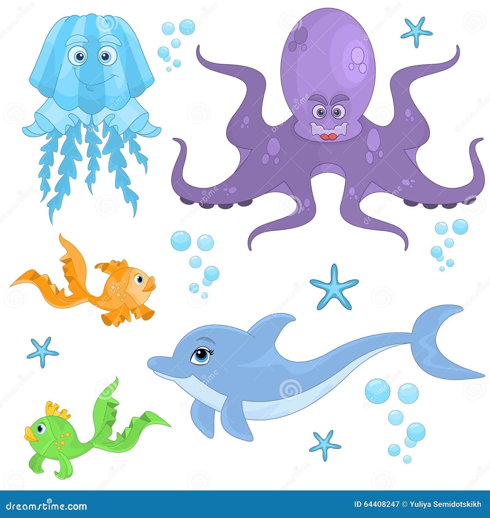 Sea Animals Collection stock vector. Illustration of doodle - 64408247