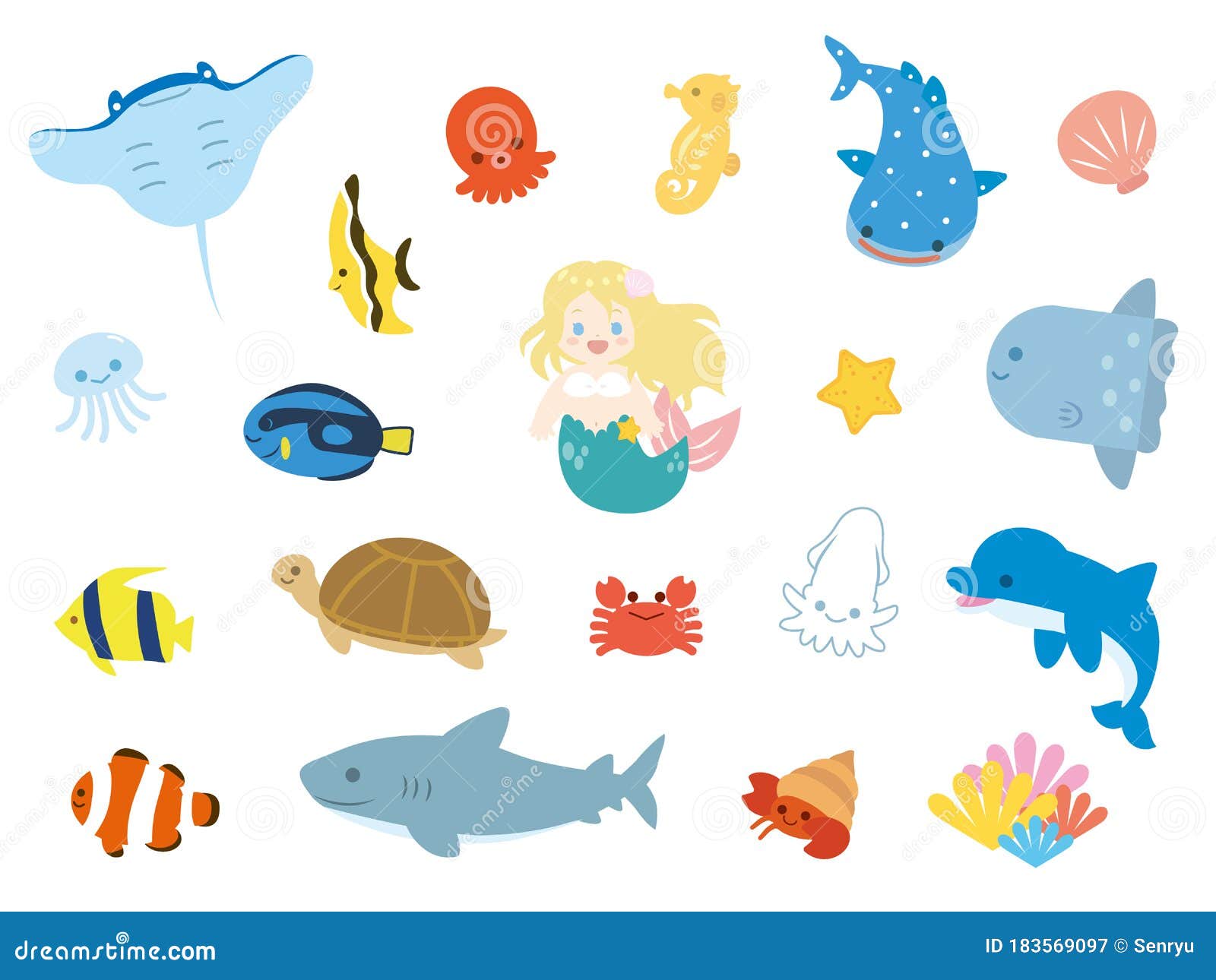 Sea animals collection stock vector. Illustration of colorful - 183569097