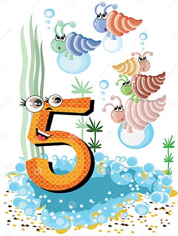 Sea Animals and Numbers Series -5,shells Stock Vector - Illustration of ...