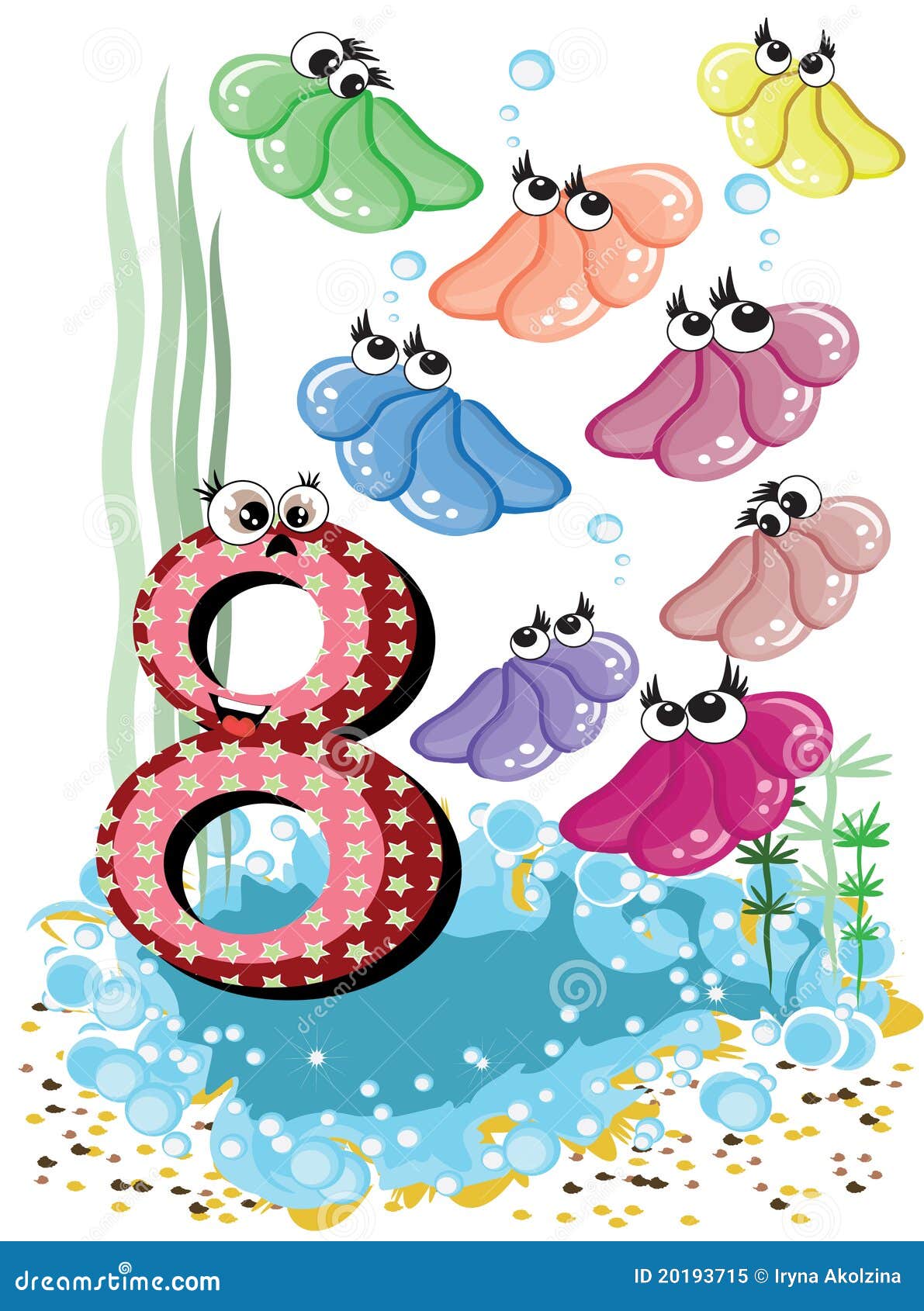 Sea Animals and Numbers Series for Kids ,8,shells Stock Vector ...