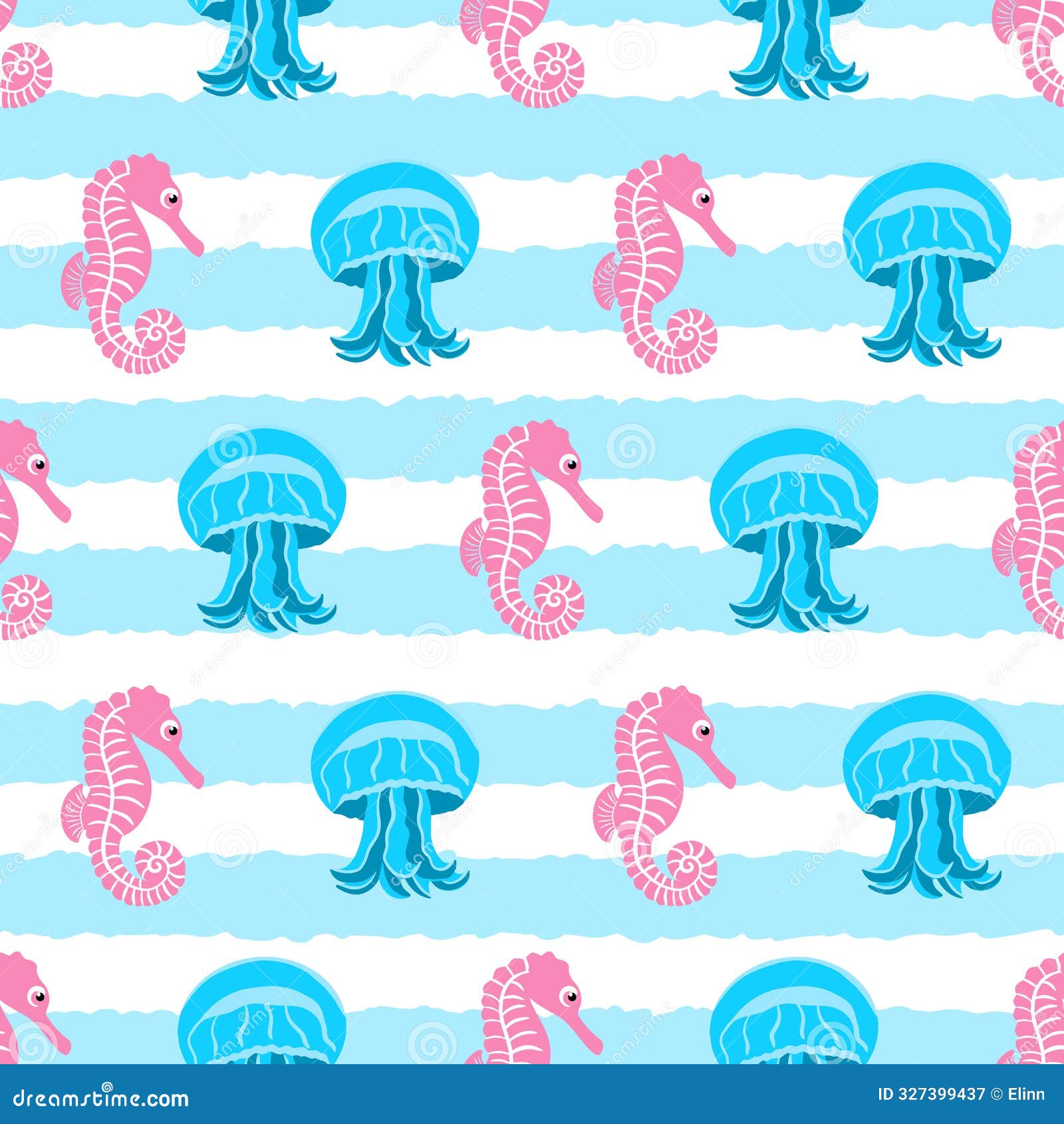 Sea Animals Pattern Design on Blue Stripes Background Stock Vector ...