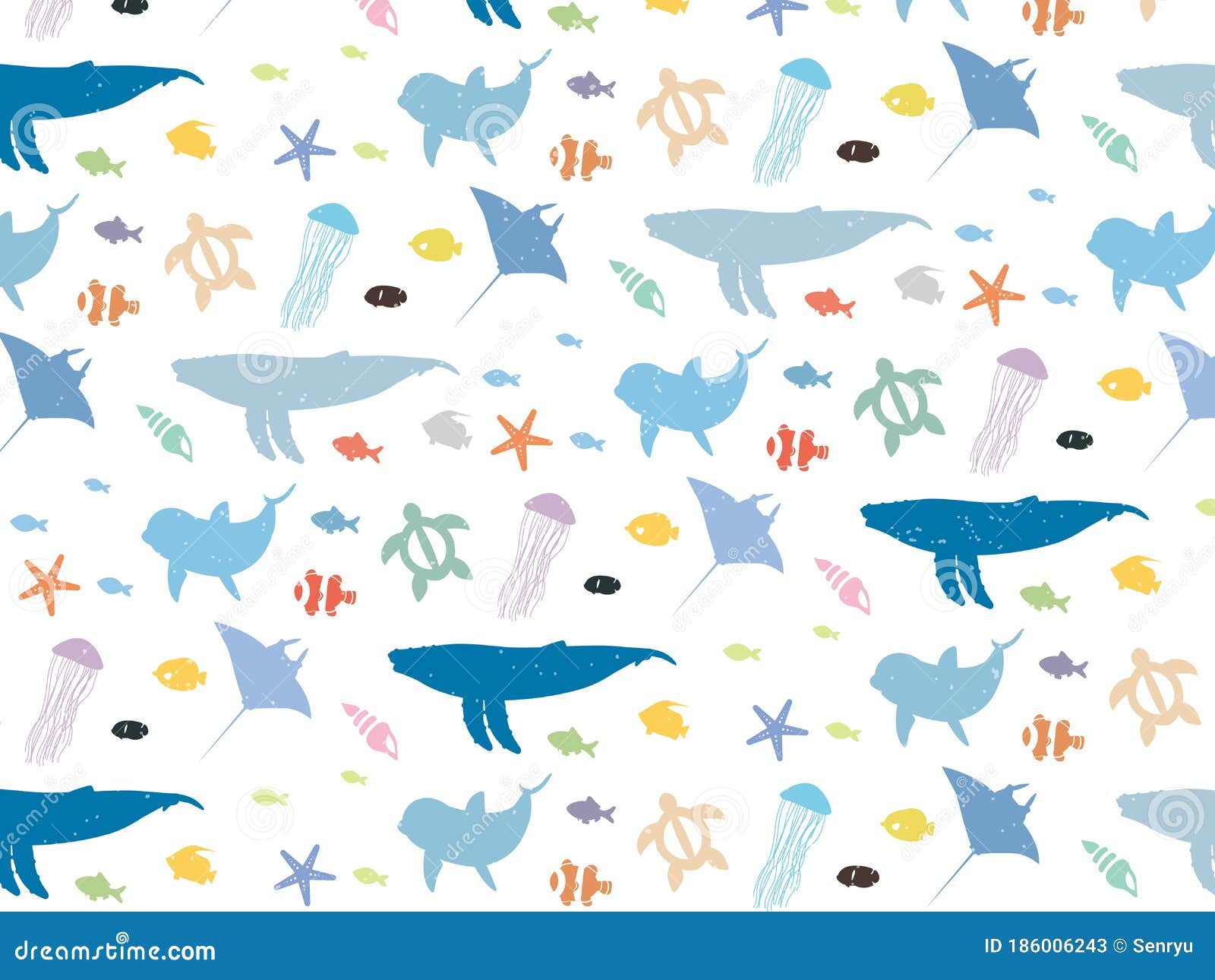 Sea animals pattern stock vector. Illustration of tropical - 186006243