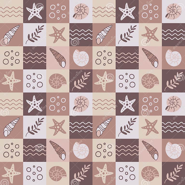 Sea Animals Seamless Vector Pattern. Nautilus and Cone Shells ...