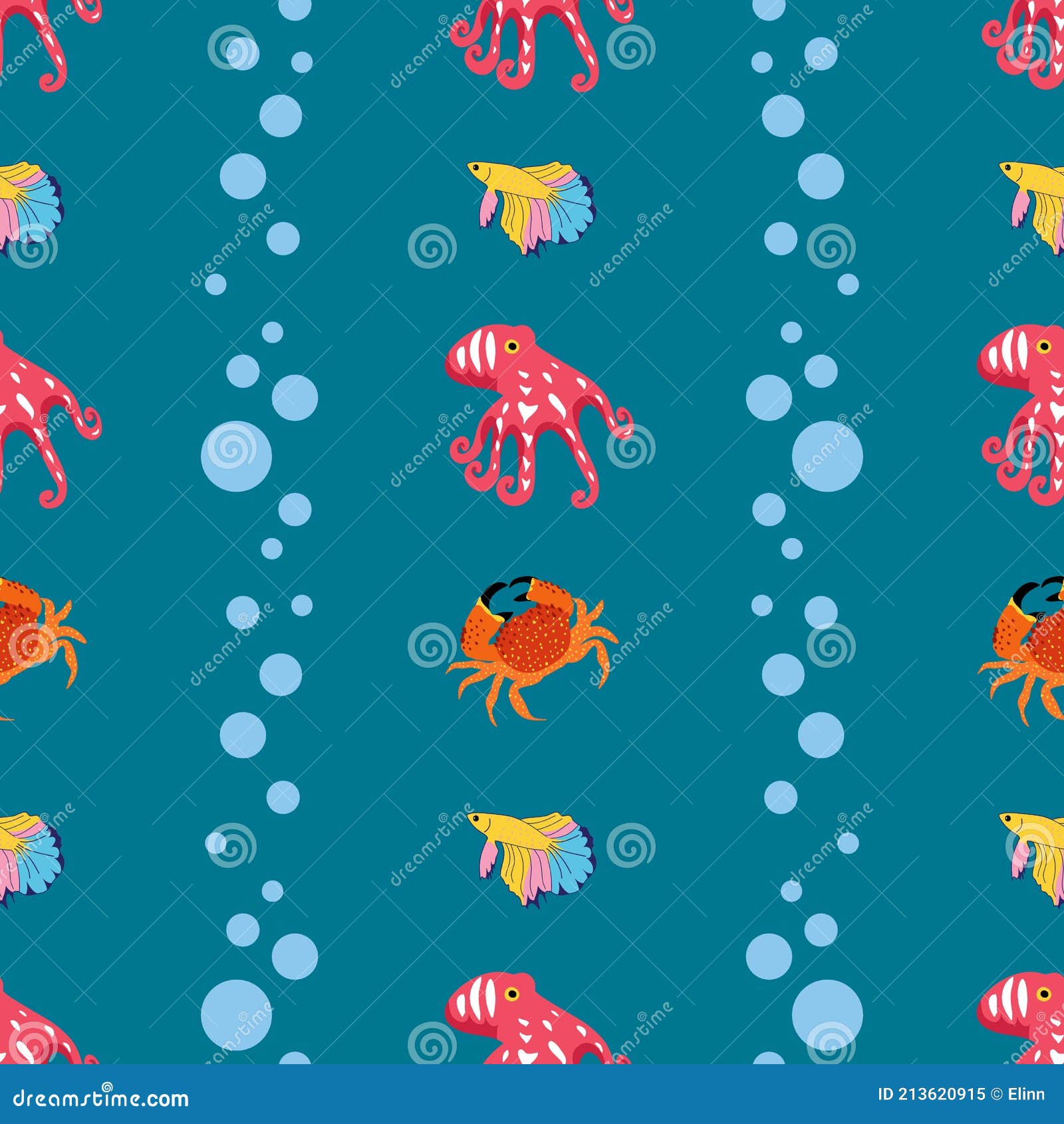 Sea Animals Vector Repeat Pattern on Turquoise Background Stock Vector ...