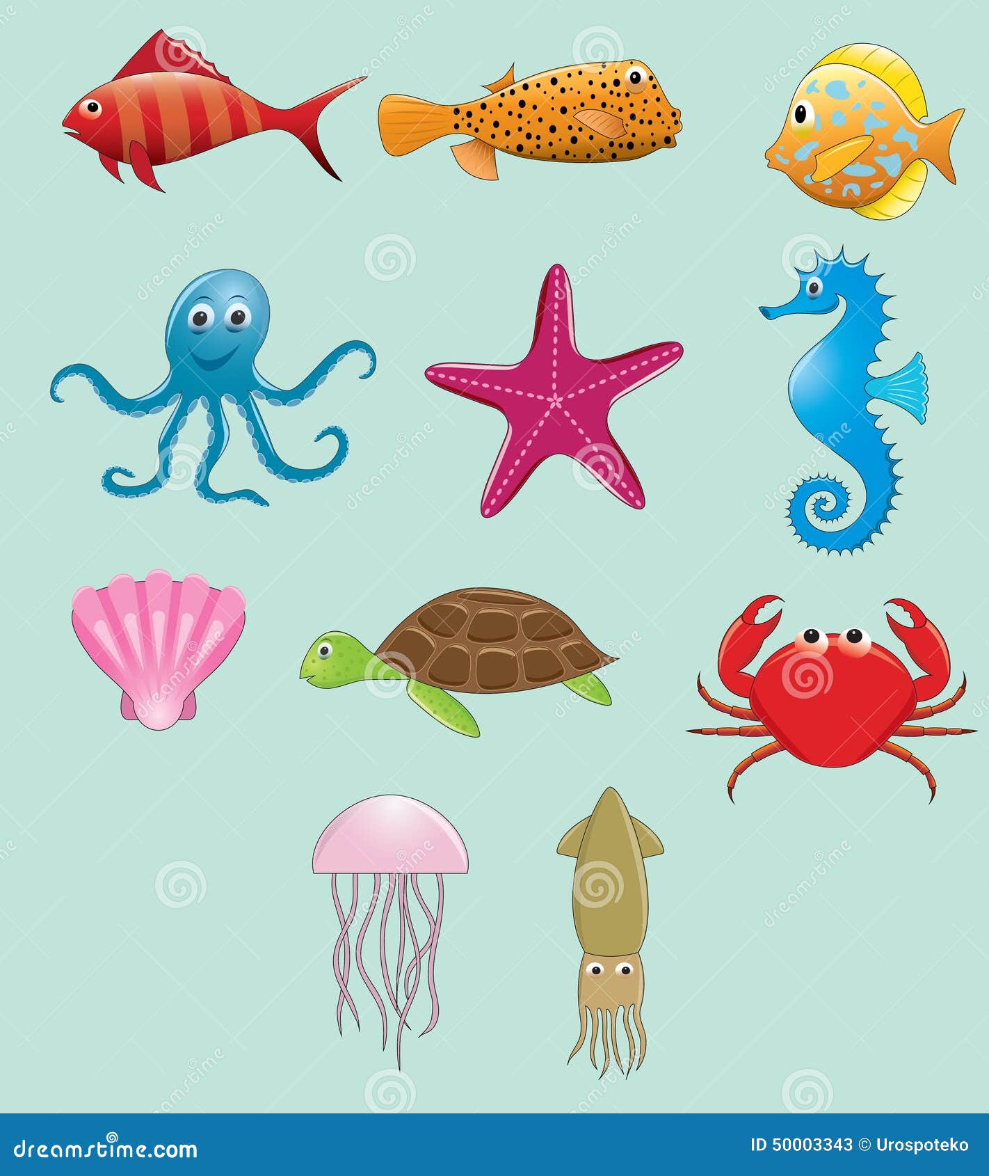 Sea animals vector set stock vector. Illustration of cuttlefish - 50003343