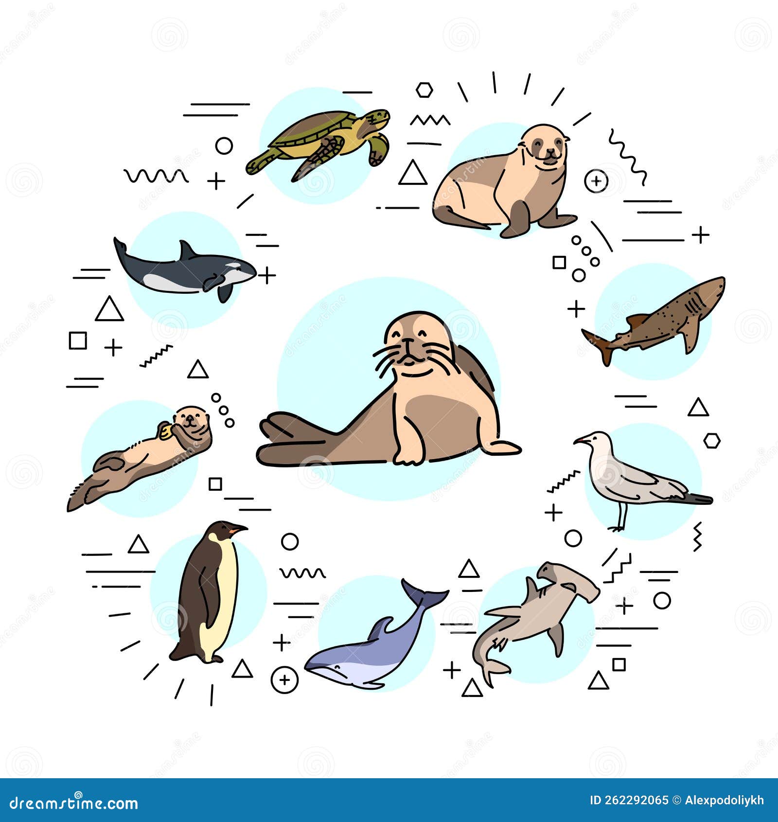 Sea Animals Web Banner. Infographics with Linear Icons Stock Vector ...