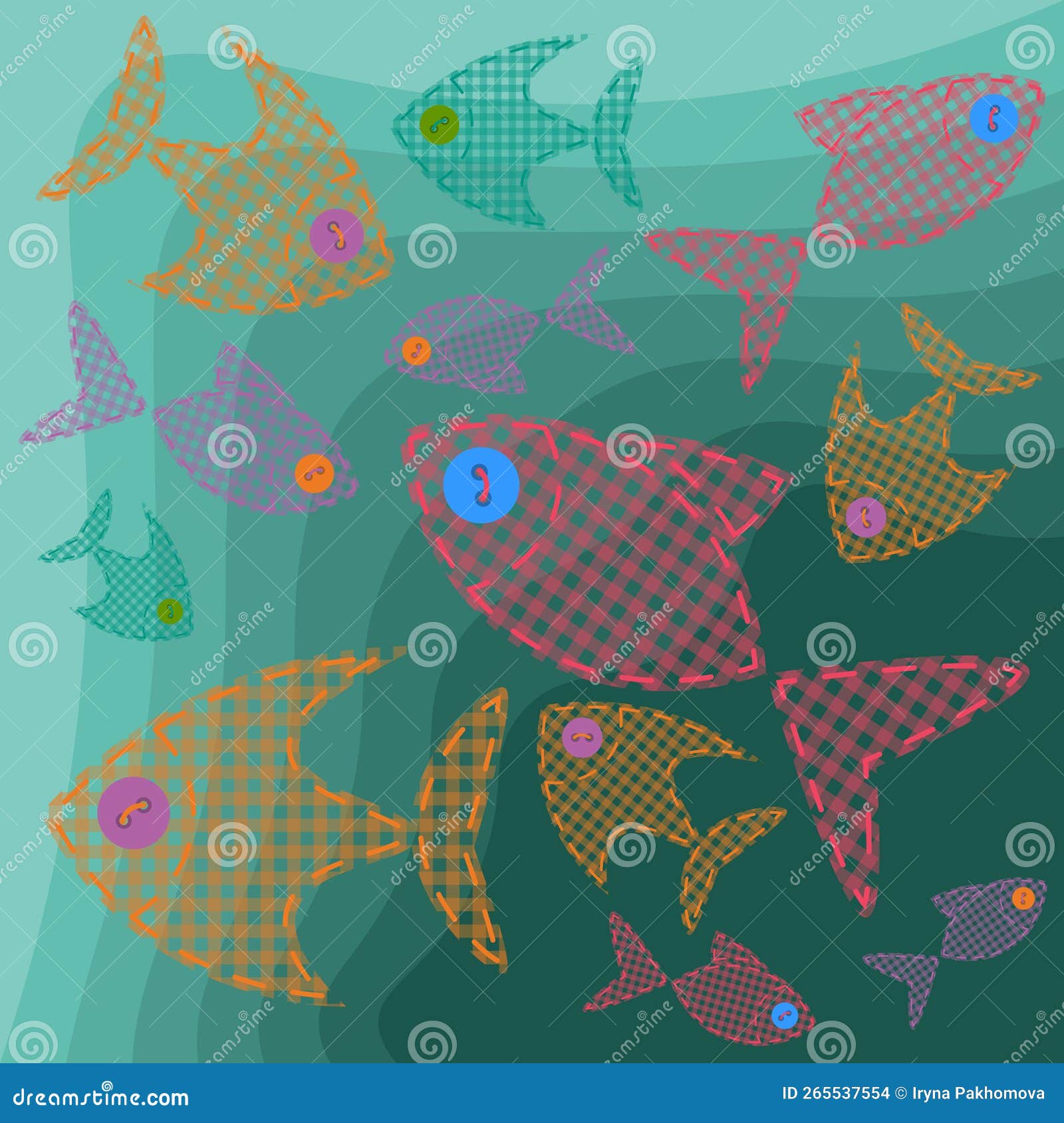 Sea Background with Handmade Patchwork Checkered Fishes with Buttons ...