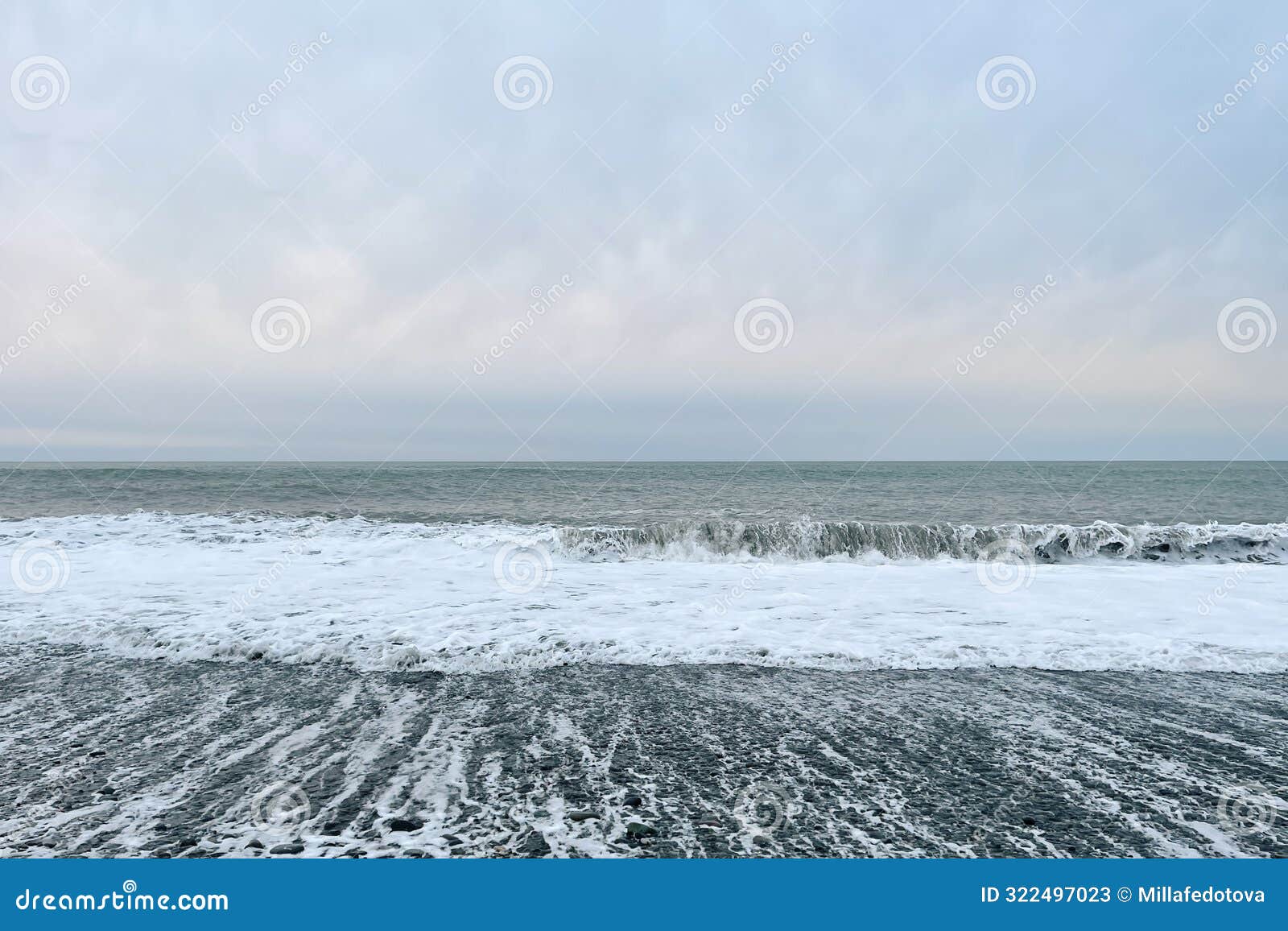 Sea Background. Sea Wave, Empty Beach and Grey Sky Stock Image - Image ...
