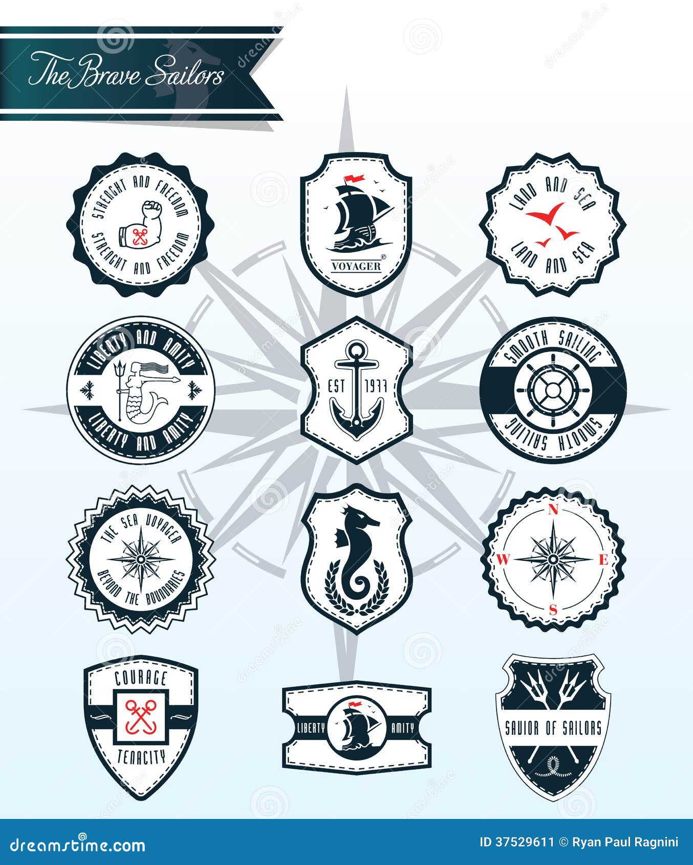 Sea Badges and Labels stock vector. Illustration of mermaid - 37529611