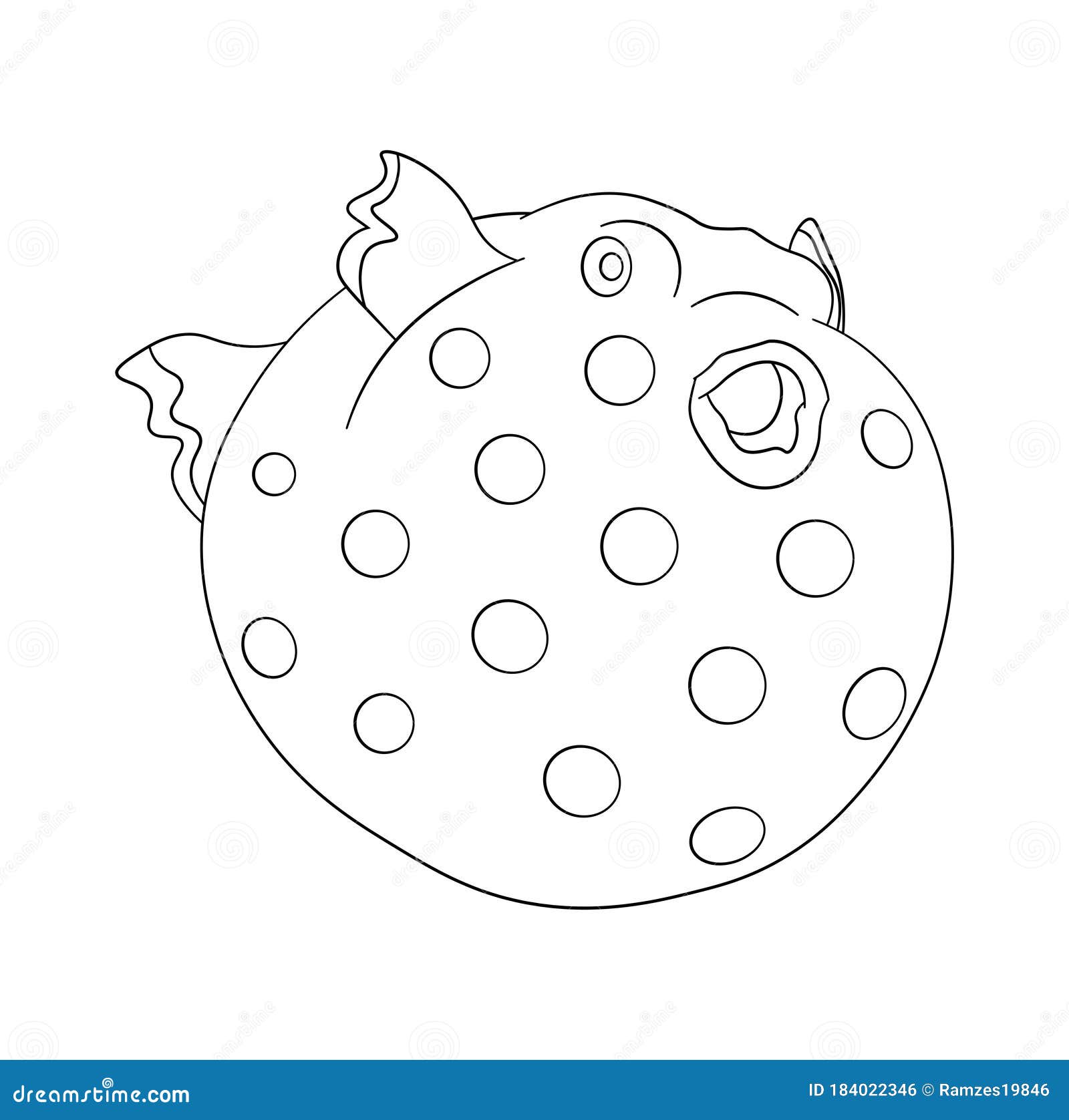 Sea Ball Fish. Children Linear Drawing for Coloring. Vector on White ...