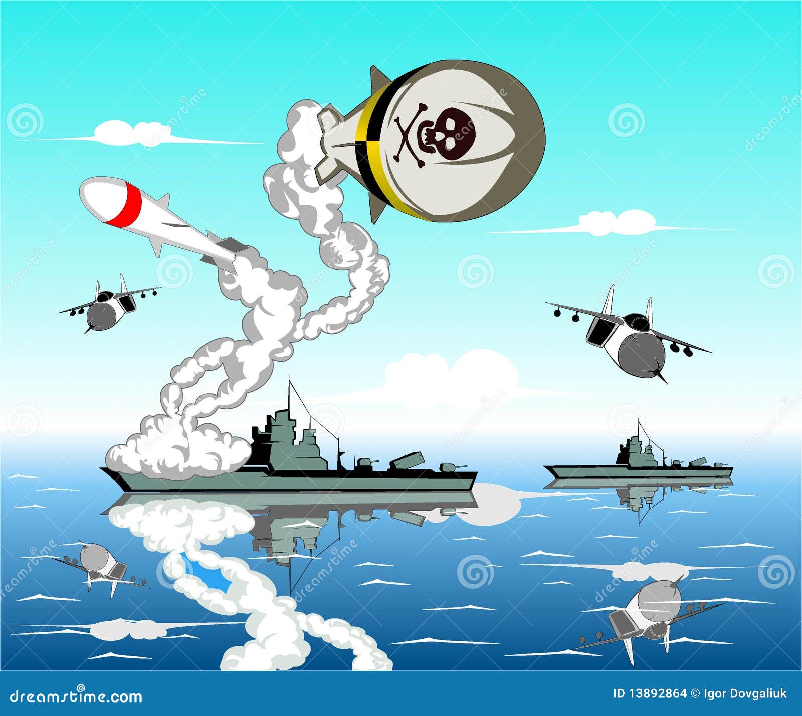 Sea battle stock vector. Illustration of cartoon, military - 13892864