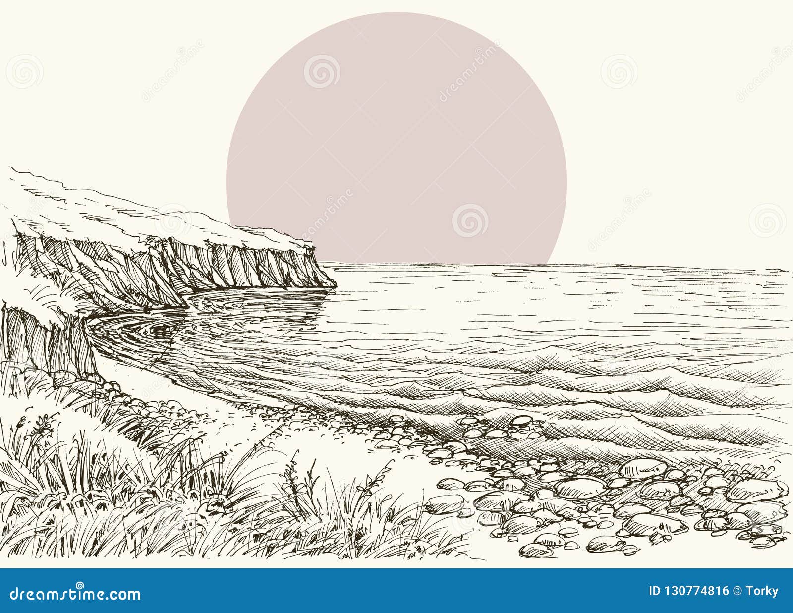 Sea, Beach and Cliff Sketch Stock Vector - Illustration of beach ... Sea, Beach and Cliff Sketch Stock Vector - Illustration of beach ...