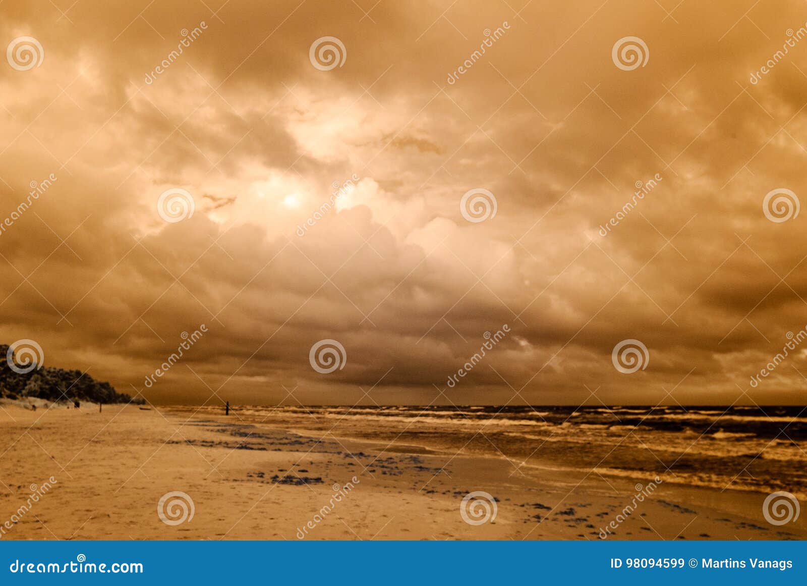 Sea Beach with Dramatic Clouds. Infrared Image Stock Image - Image of ...