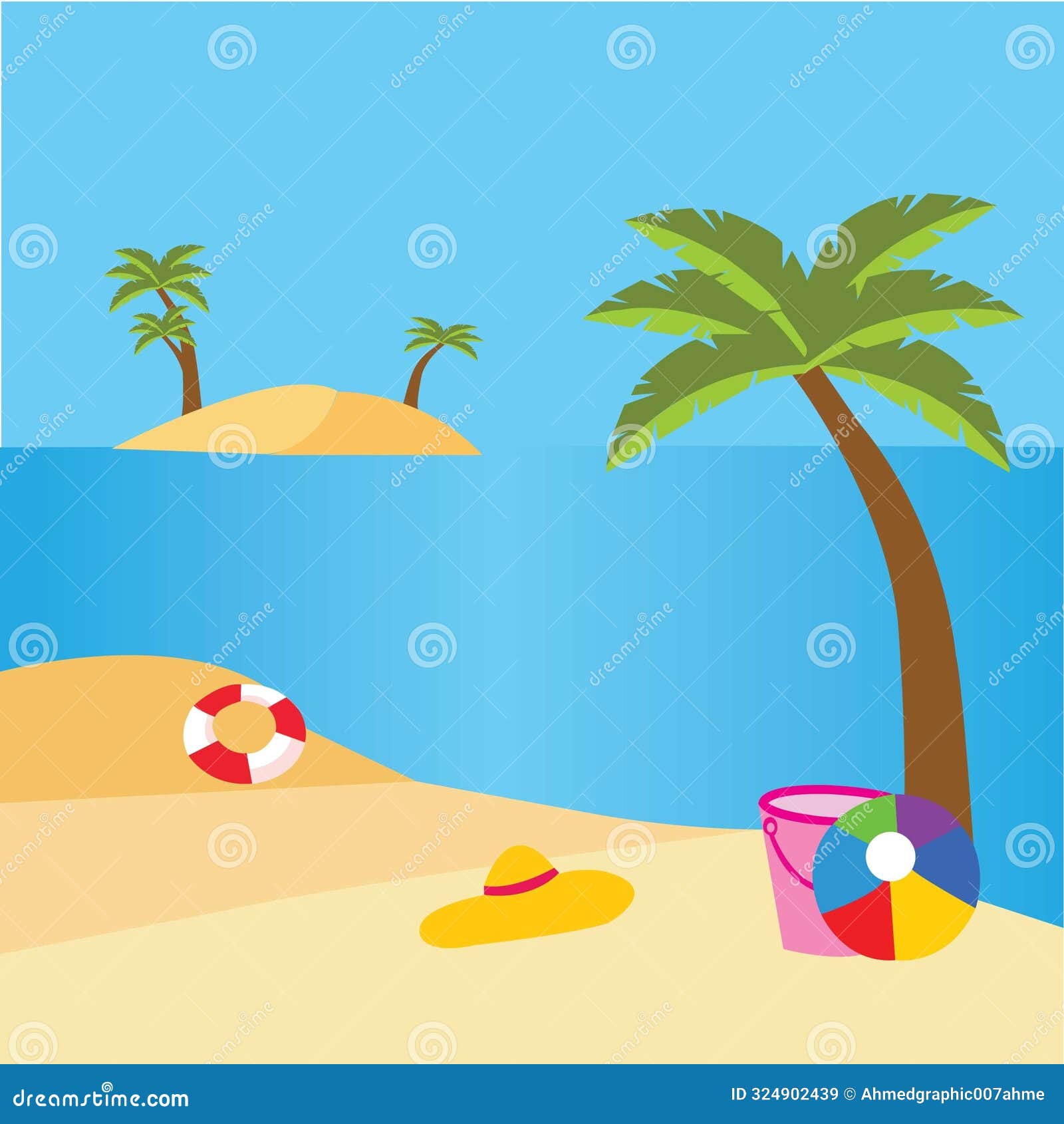 Sea Beach Tree Vector Illustration Stock Illustration - Illustration of ...