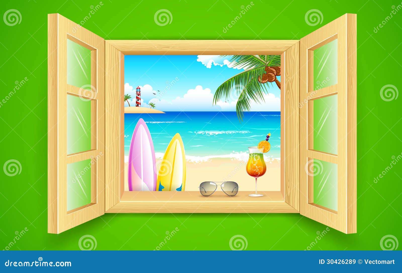 Sea Beach View from Window stock vector. Illustration of exotic - 30426289