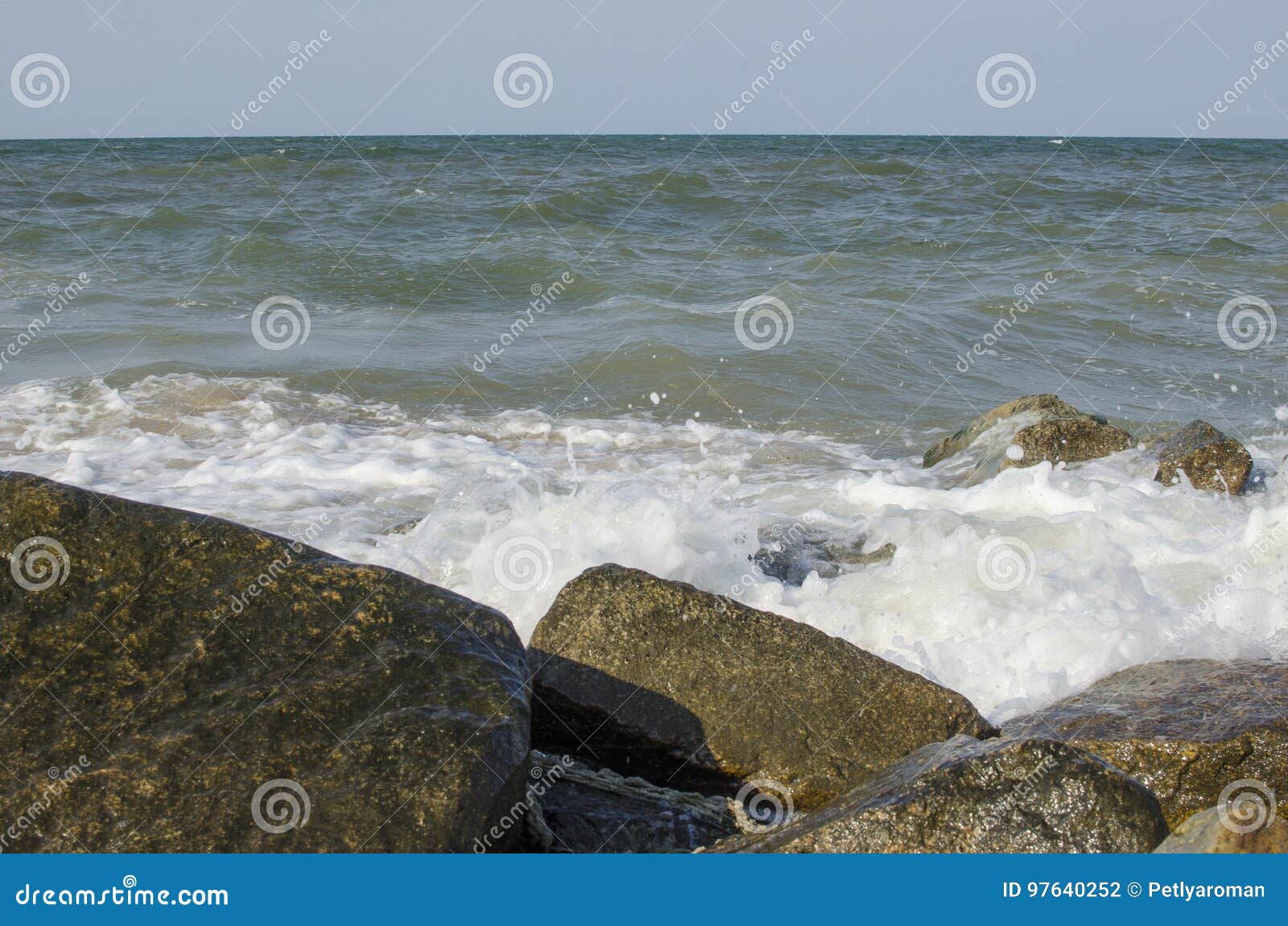 The Sea with Big Rocks on the Shore Stock Photo - Image of coast, blue ...