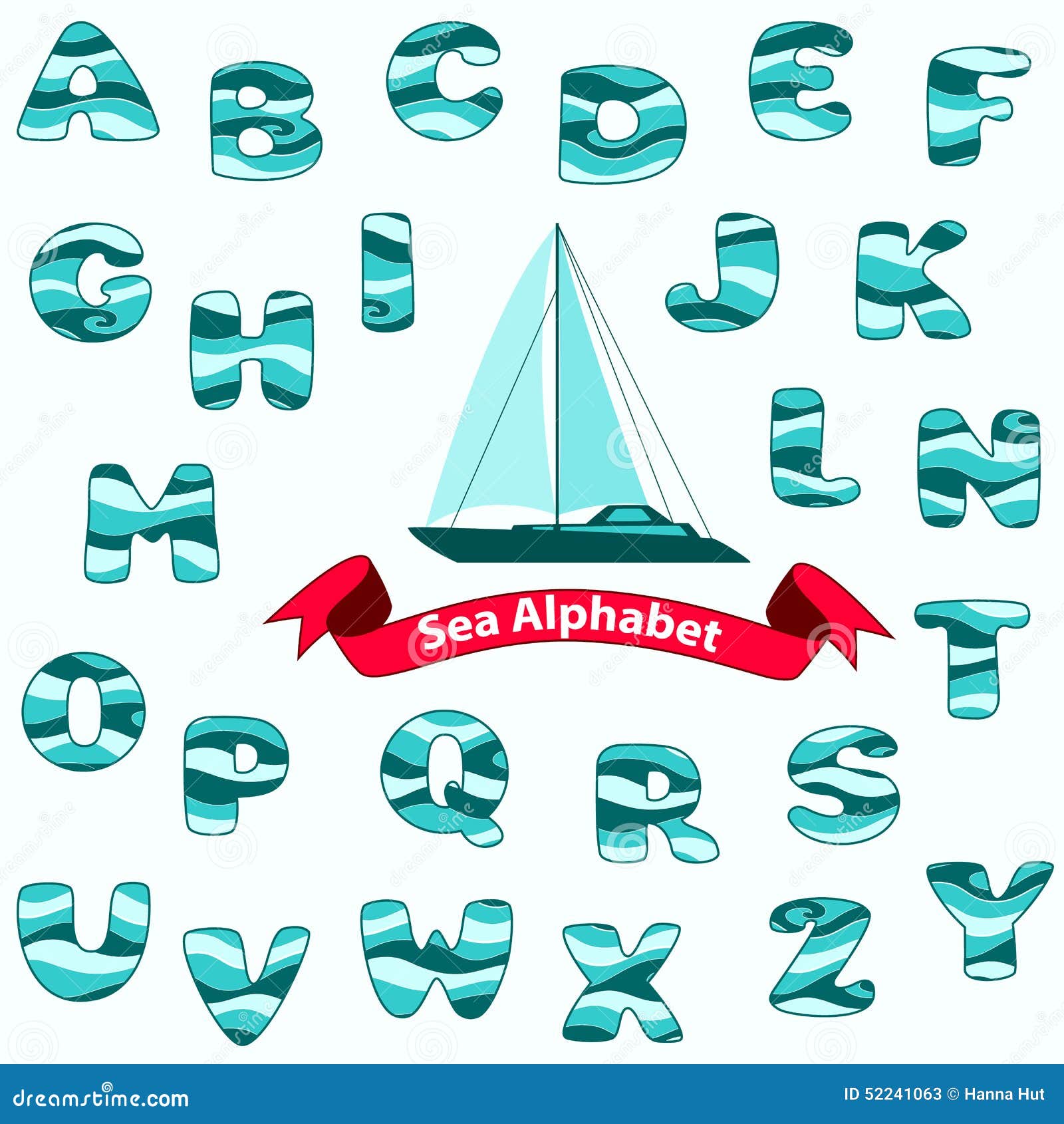 Sea Blue Alphabet. Vector Illustration Stock Vector - Illustration of ...