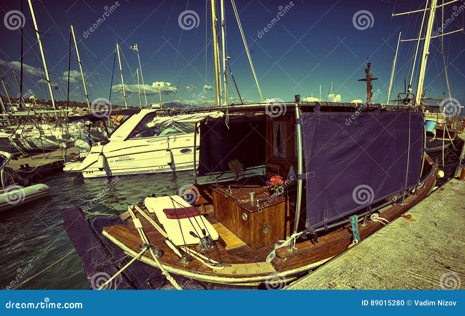 Sea Boats in the Marine. Deep Blue Sky and Sky Editorial Image - Image ...