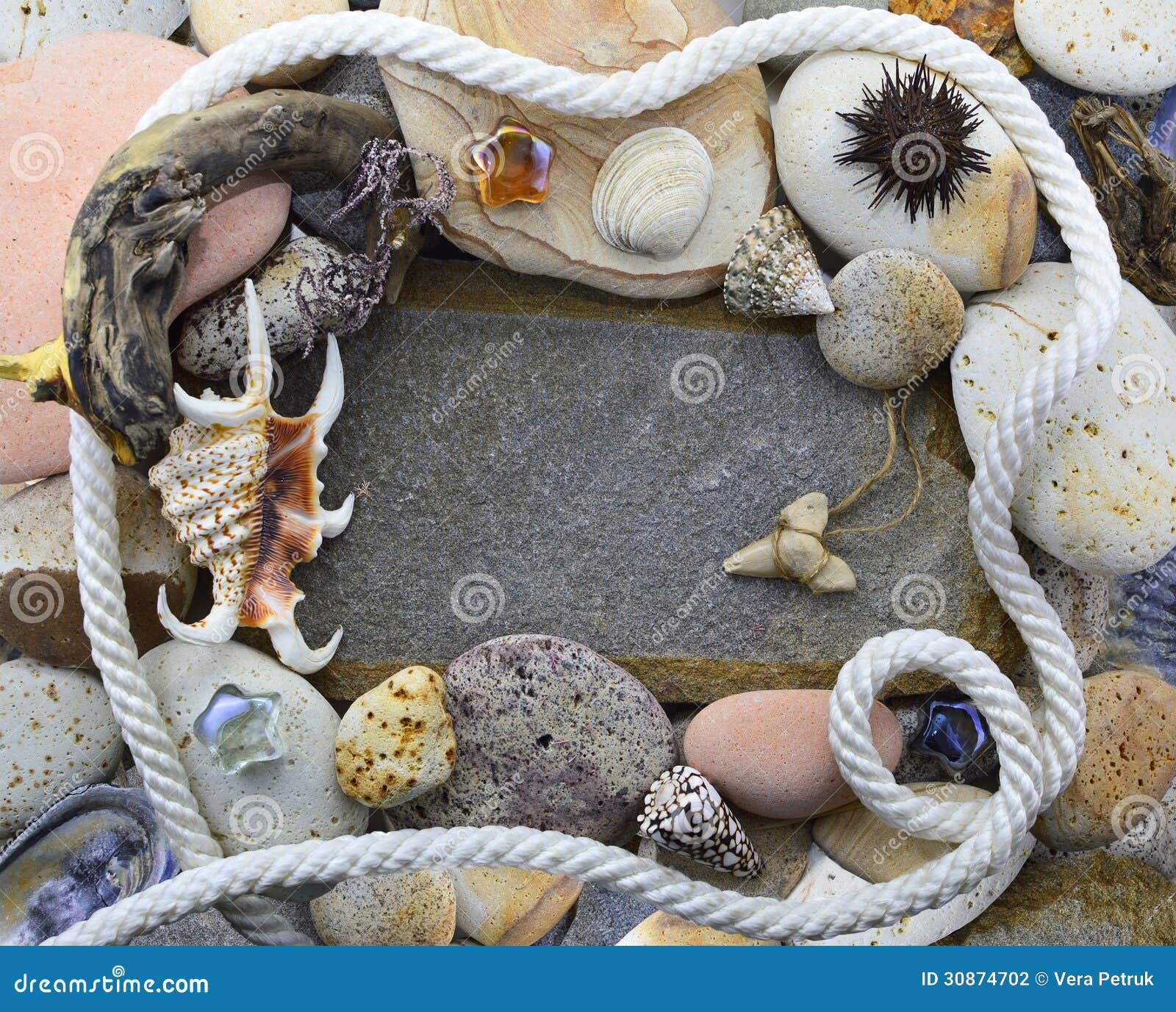 Sea Border with Stones and Rope Stock Photo - Image of holidays ...