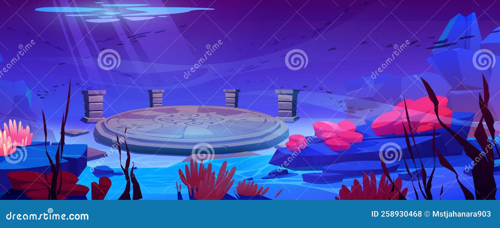 Sea Bottom with Ancient Atlantis Architecture Stock Vector ...