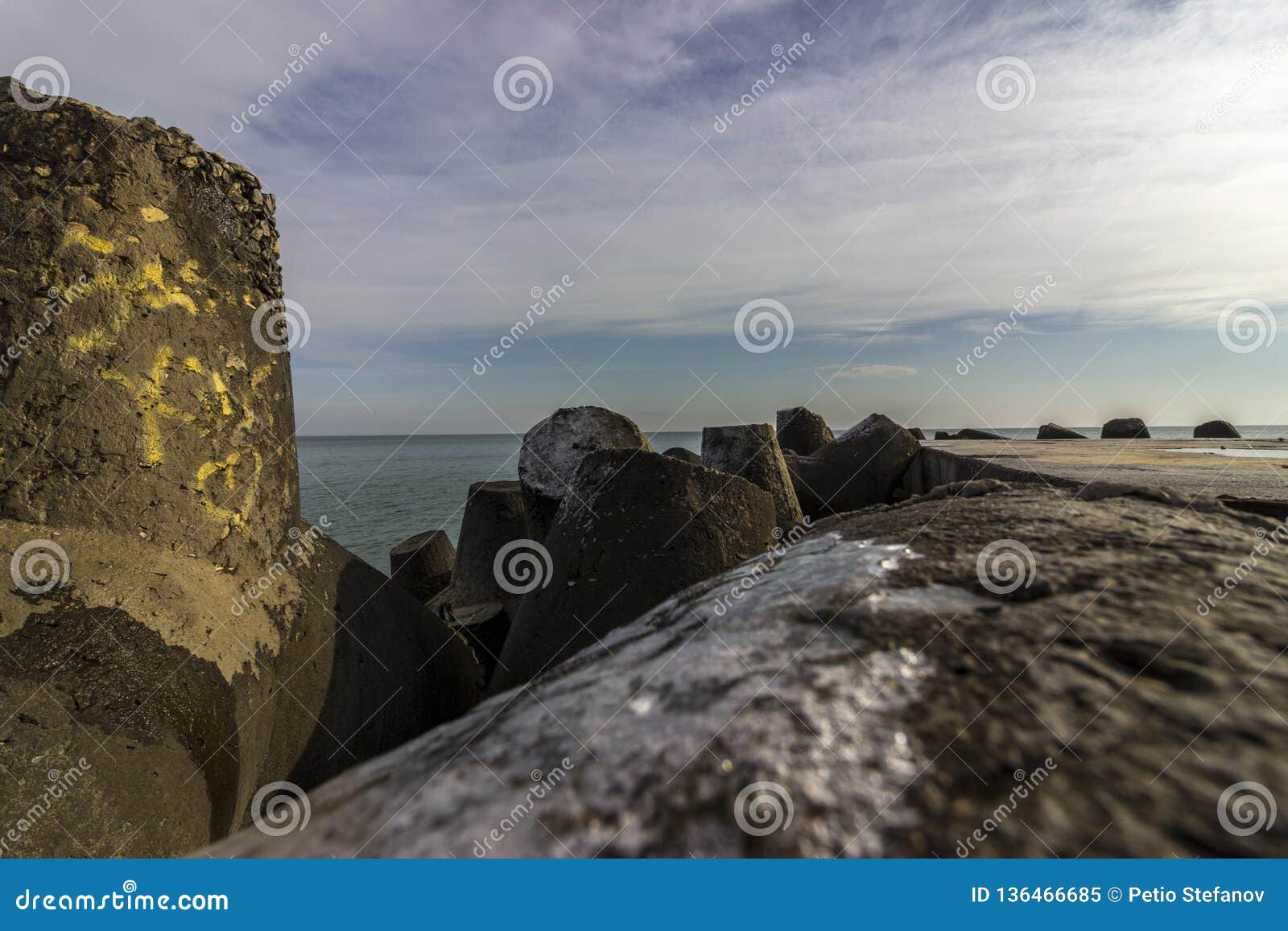 Sea breakwater stock image. Image of pier, bridge, fisherman - 136466685